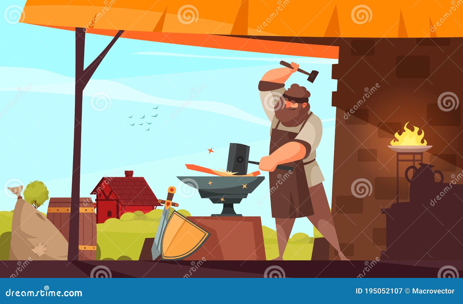 Medieval Blacksmith Forging Sword On Anvil Stock Photo | CartoonDealer ...