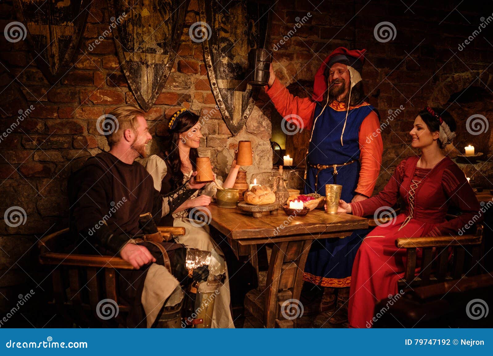 Medieval People Eat and Drink in Ancient Castle Tavern Stock Photo ...