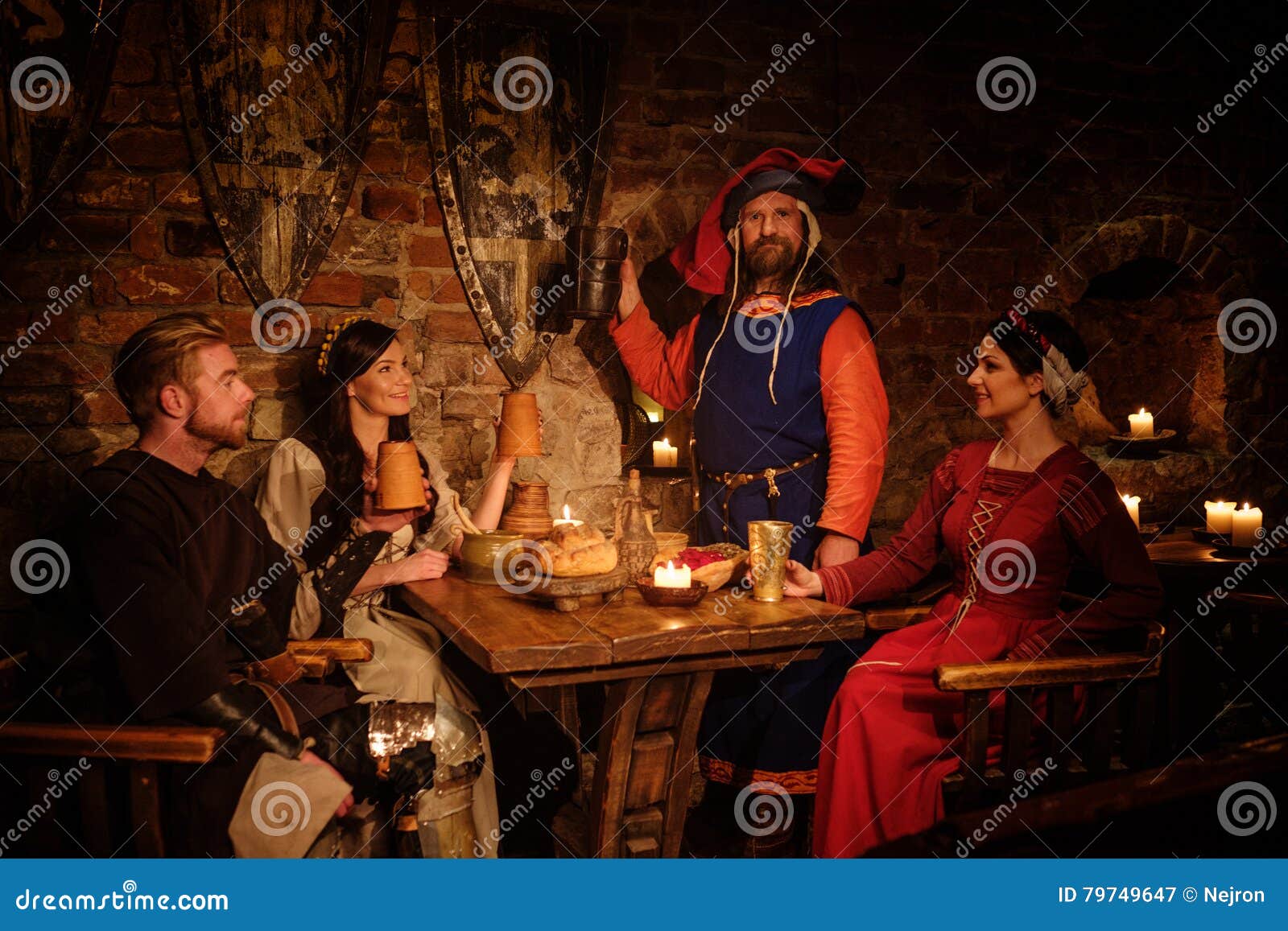 Medieval People Eat and Drink in Ancient Castle Tavern Stock Image ...