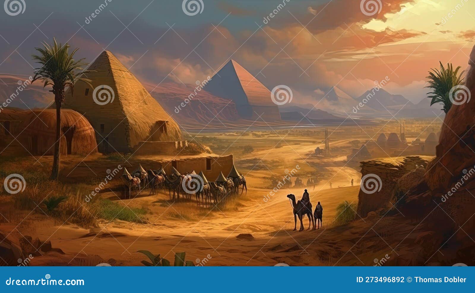Medieval Period Panorama in Egypt Stock Illustration - Illustration of ...