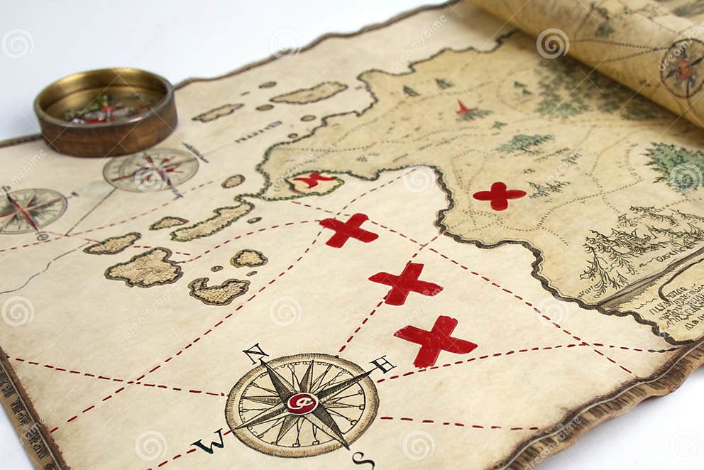 Medieval Pirates Map â€ Hidden Treasure Marked Stock Illustration ...