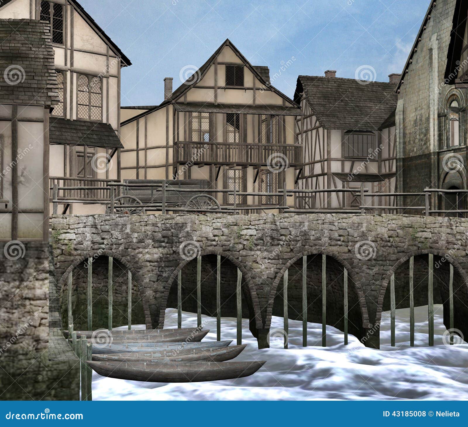 Medieval port stock illustration. Illustration of boats - 43185008