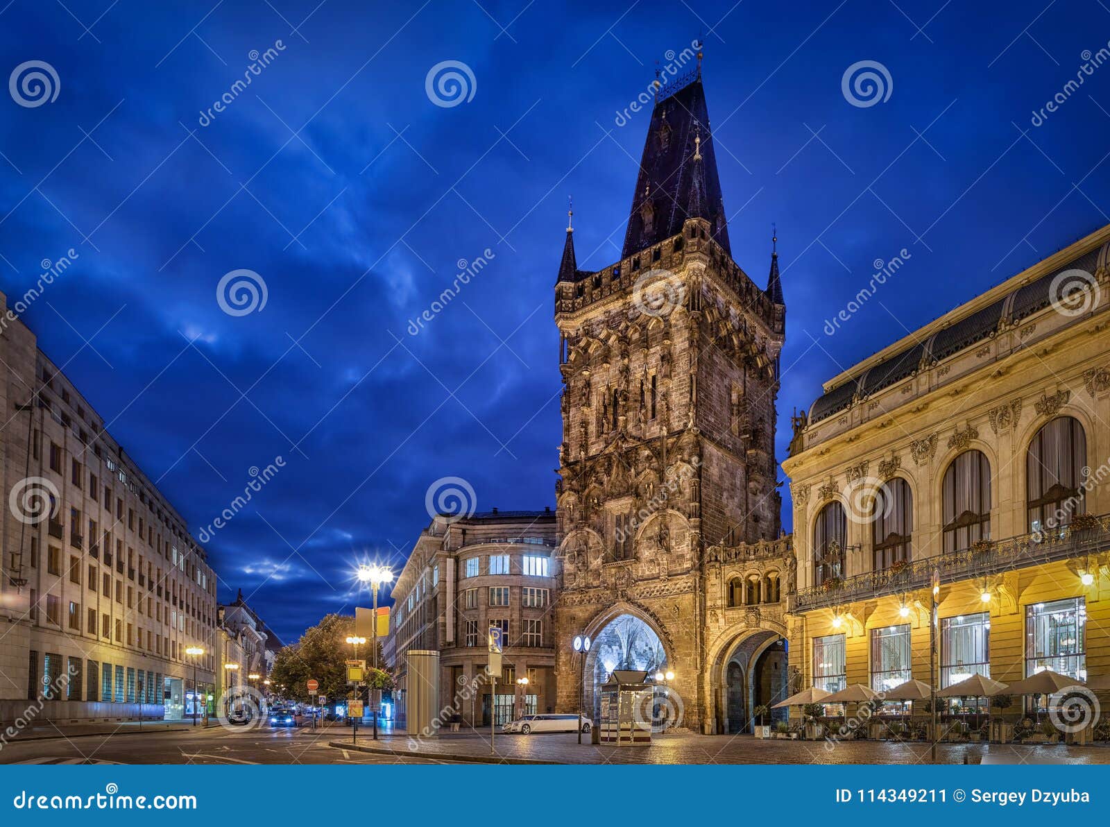 Powder Tower Or Powder Gate Prasna Brana Along Celetna Street. Royalty ...