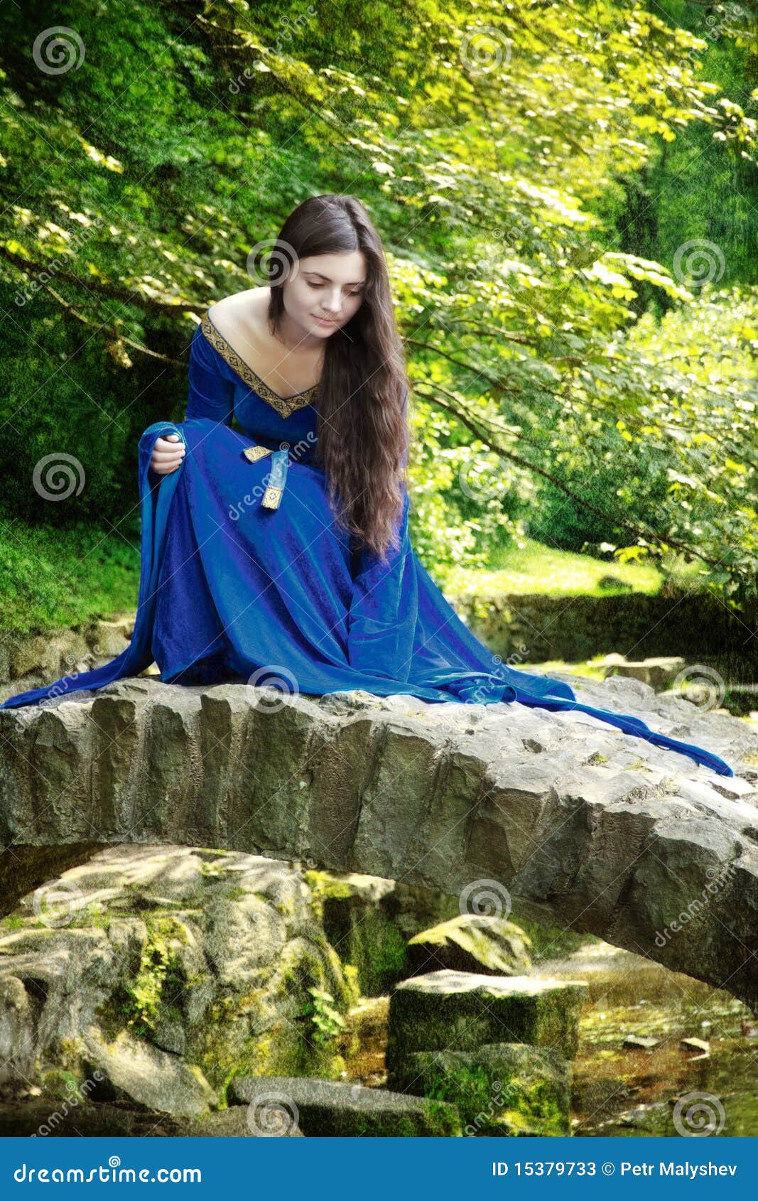 Medieval Princess on Stone Bridge Stock Image - Image of legend, leaf ...