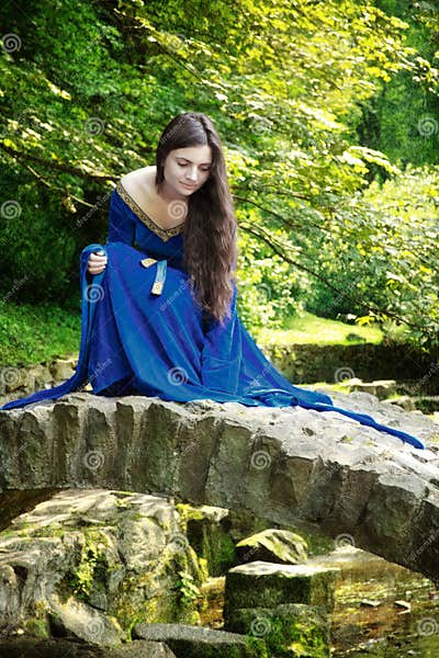 Medieval Princess on Stone Bridge Stock Image - Image of legend, leaf ...