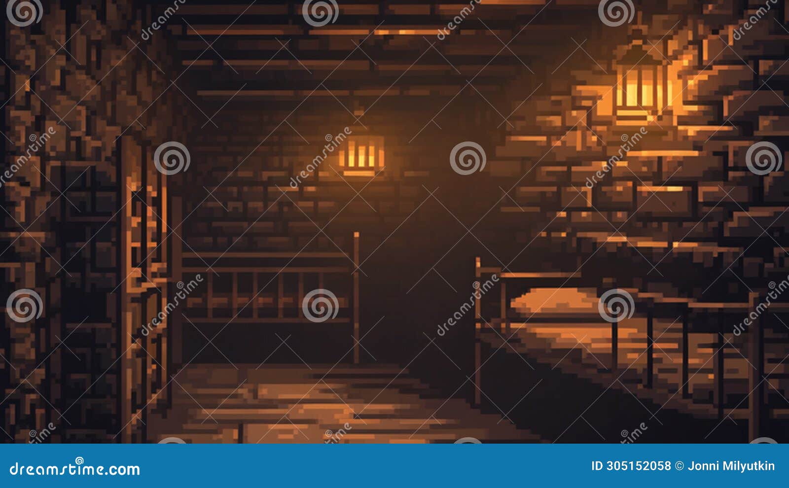 Medieval Prison Cells, Creepy Dungeon, Dim Lights. Stock Illustration ...