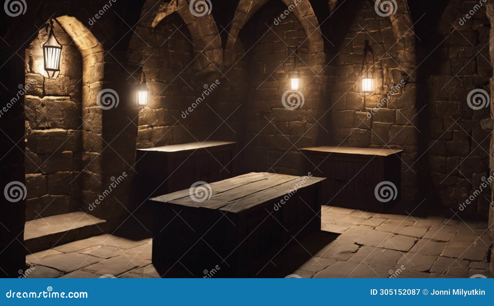 Medieval Prison Cells, Creepy Dungeon, Dim Lights. Stock Photo ...