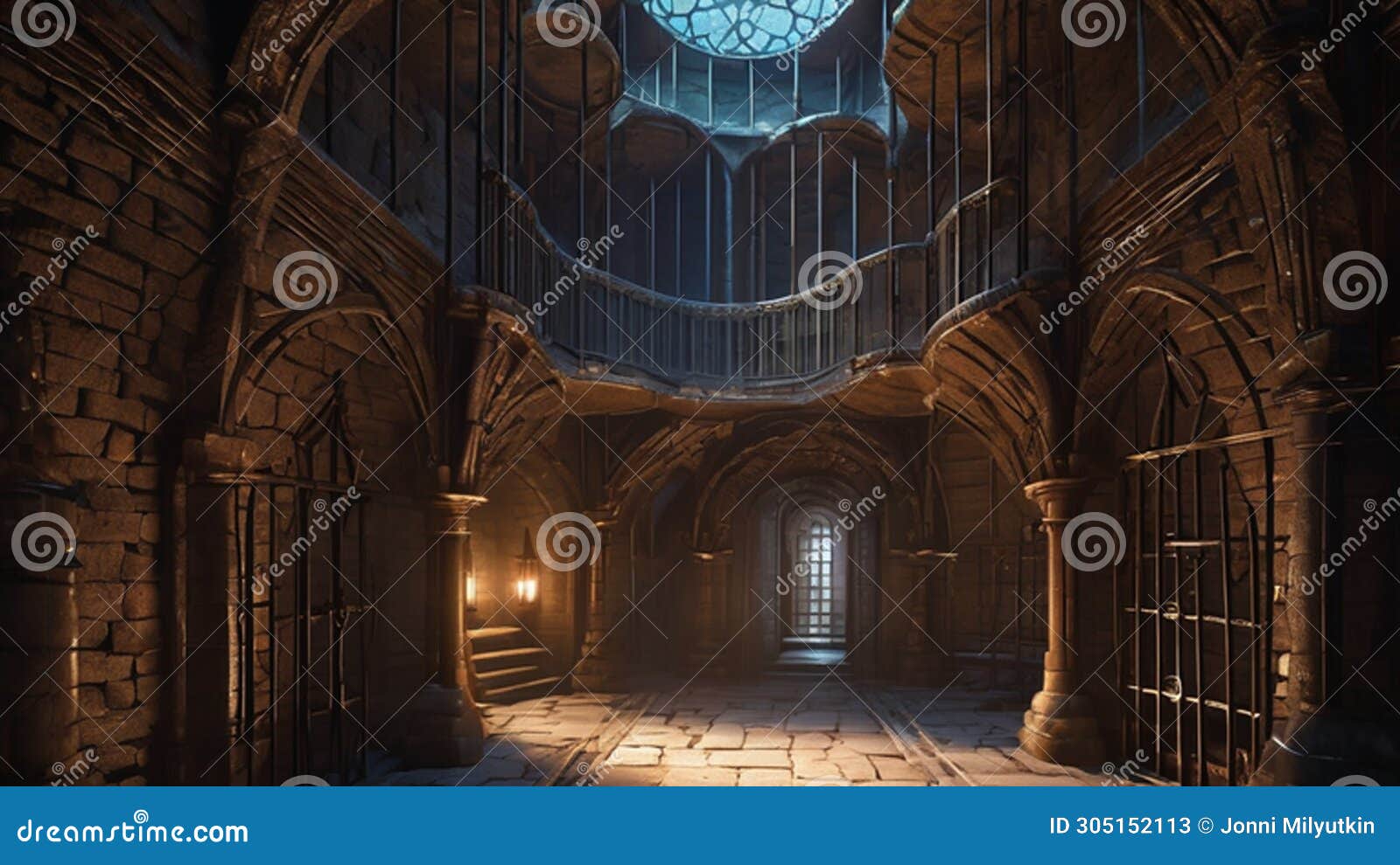 A Creepy Dungeon With A Threaten Skeleton. Stock Photo | CartoonDealer ...