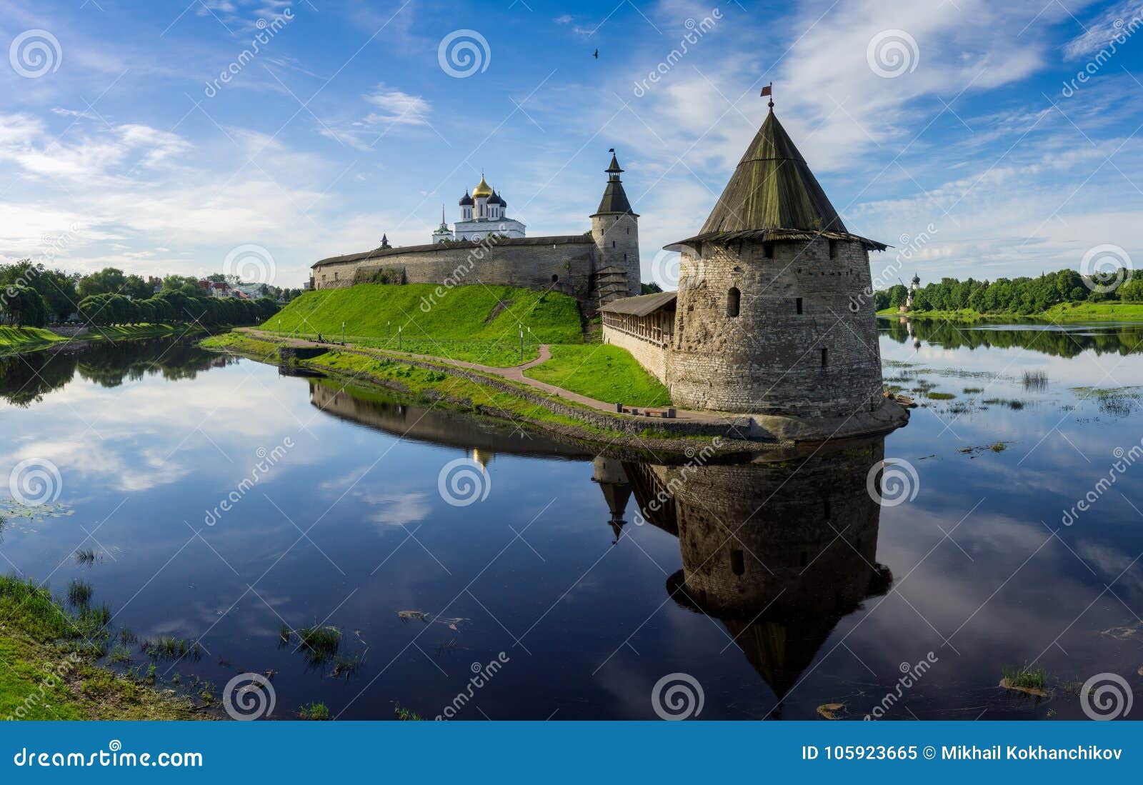 Medieval Pskov Kremlin on Island Stock Image - Image of architecture ...