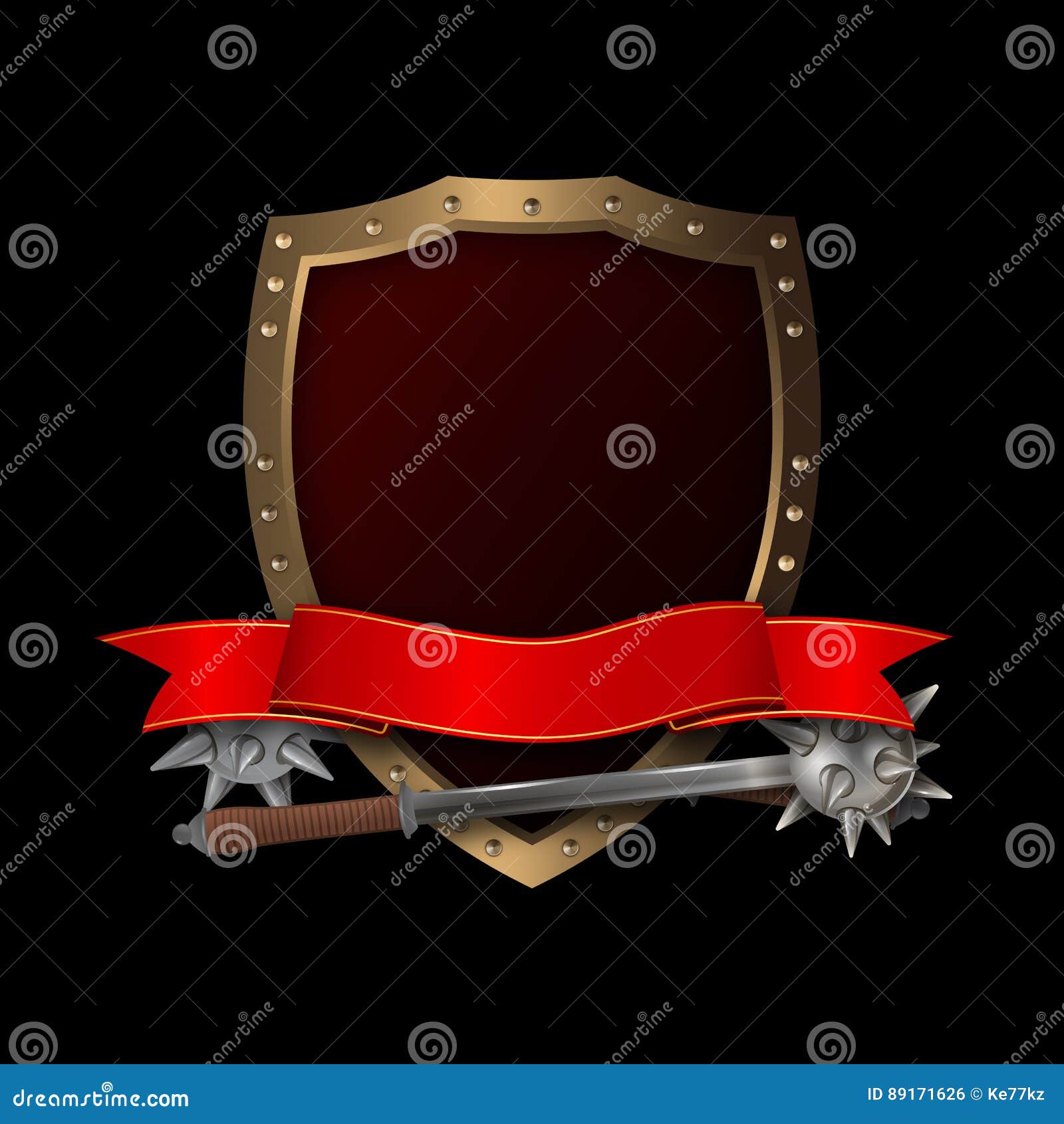 Medieval Riveted Shield With Sword And Ribbon. Royalty-Free Stock ...