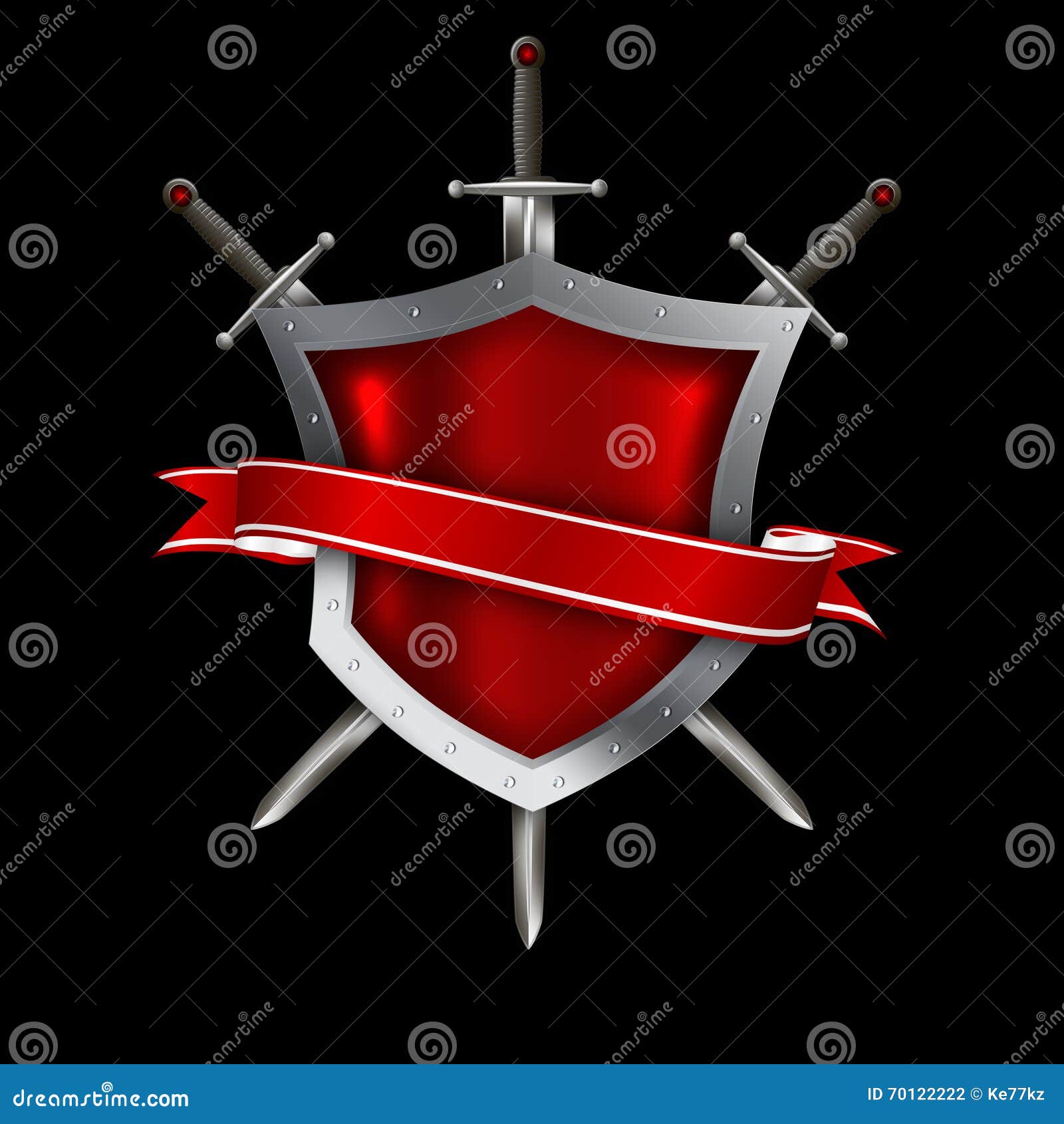 Medieval Riveted Shield with Red Ribbon and Swords. Stock Illustration ...