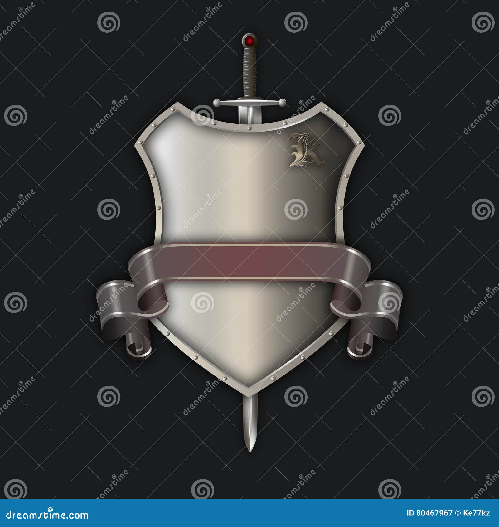 Medieval Riveted Shield With Sword And Ribbon. Royalty-Free Stock ...
