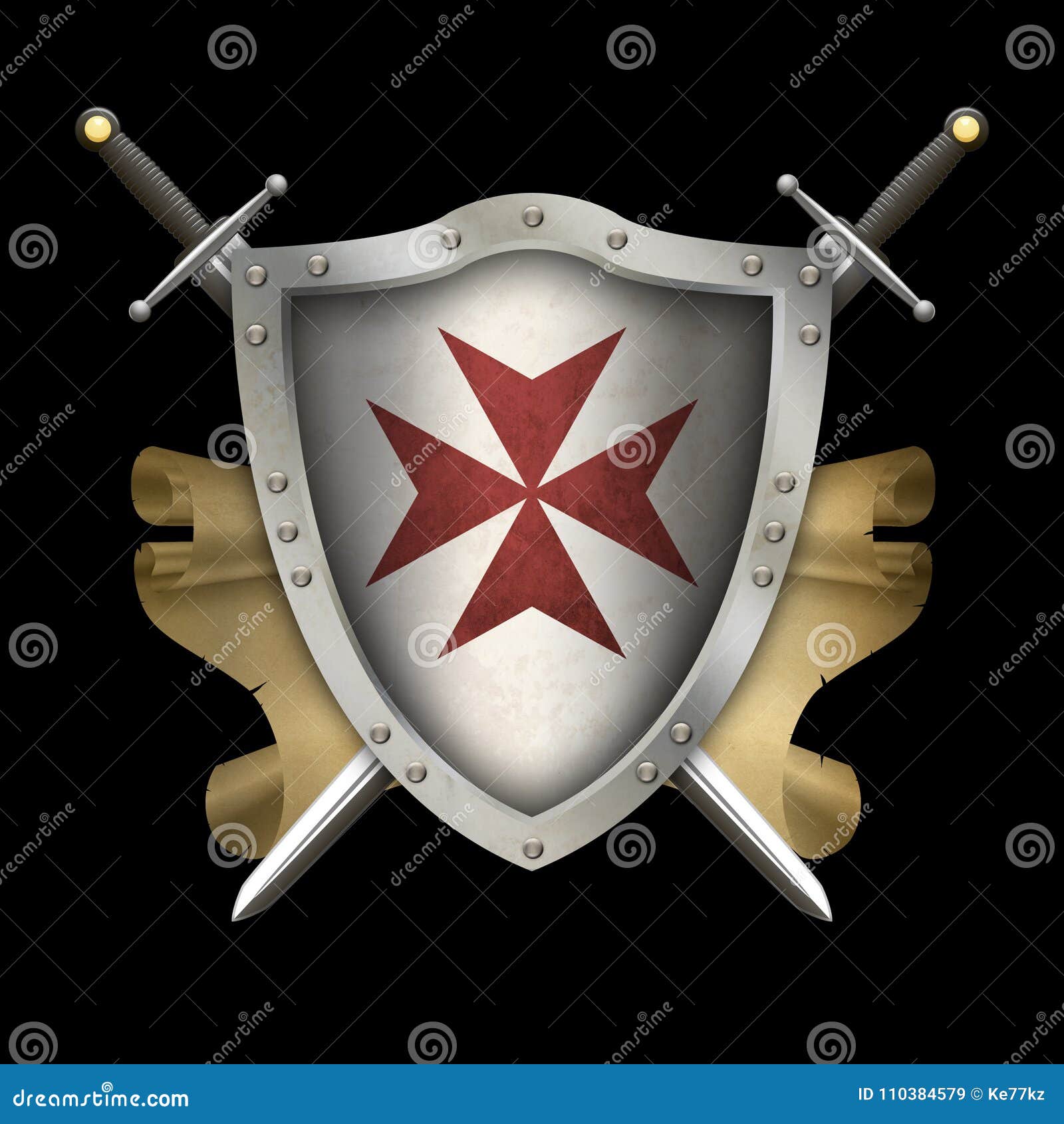 Medieval Riveted Shield With Sword And Ribbon. Royalty-Free Stock ...