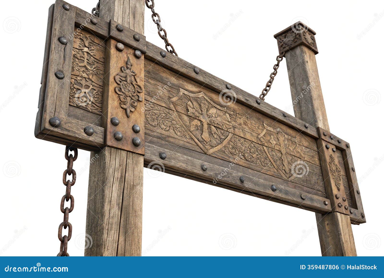 Medieval Road Signboard with Chains Hanging on Nail Isolated on White ...
