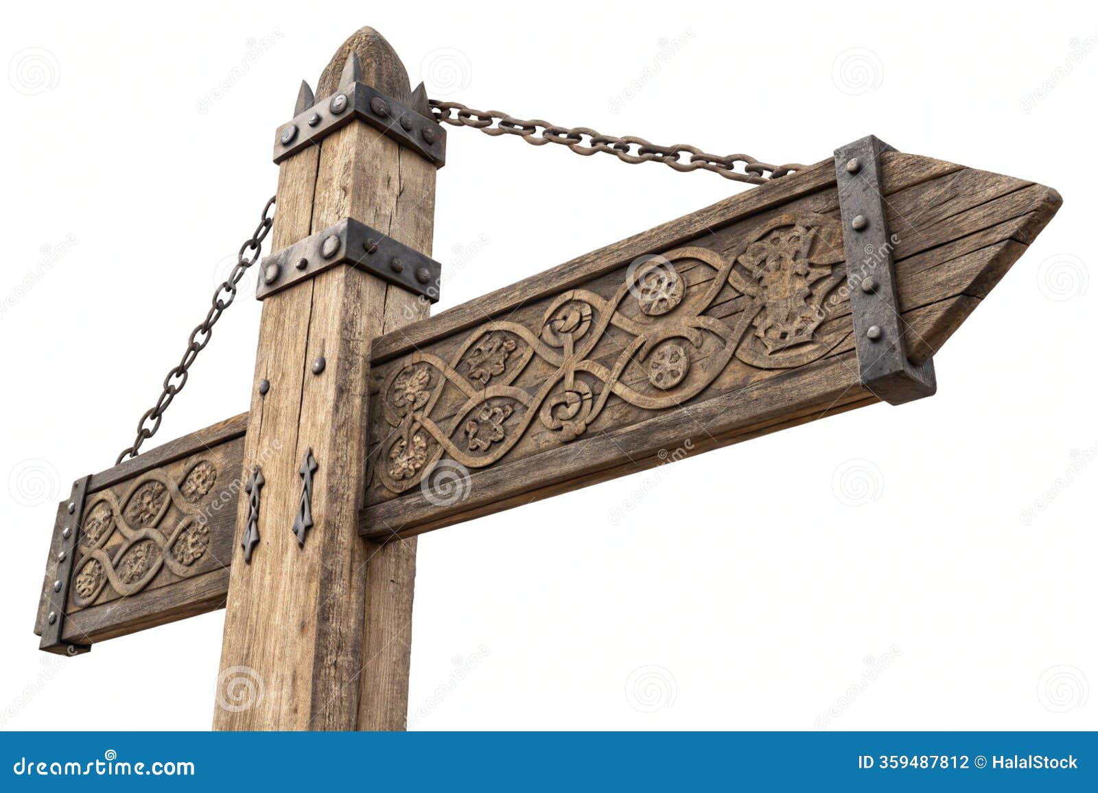 Medieval Road Signboard with Chains Hanging on Nail Isolated on White ...