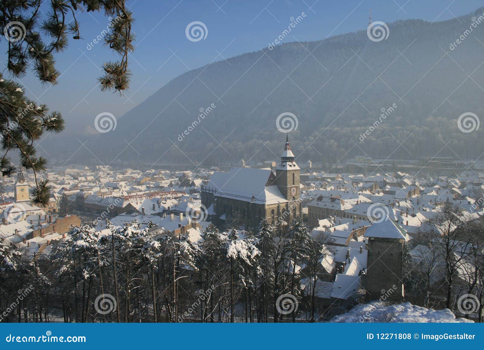 Medieval Rooftops of Brasov in Winter. Stock Photo - Image of ...