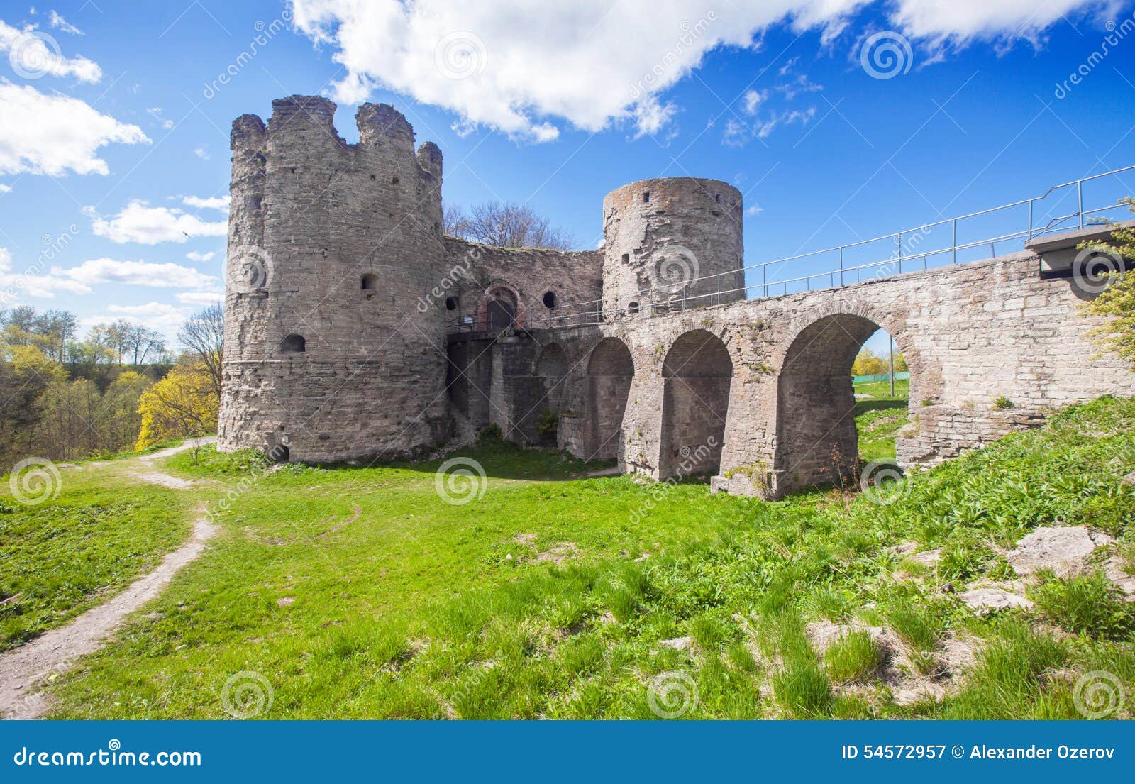Medieval Russian Koporye Fortress with Two Towers and Bridge Stock ...