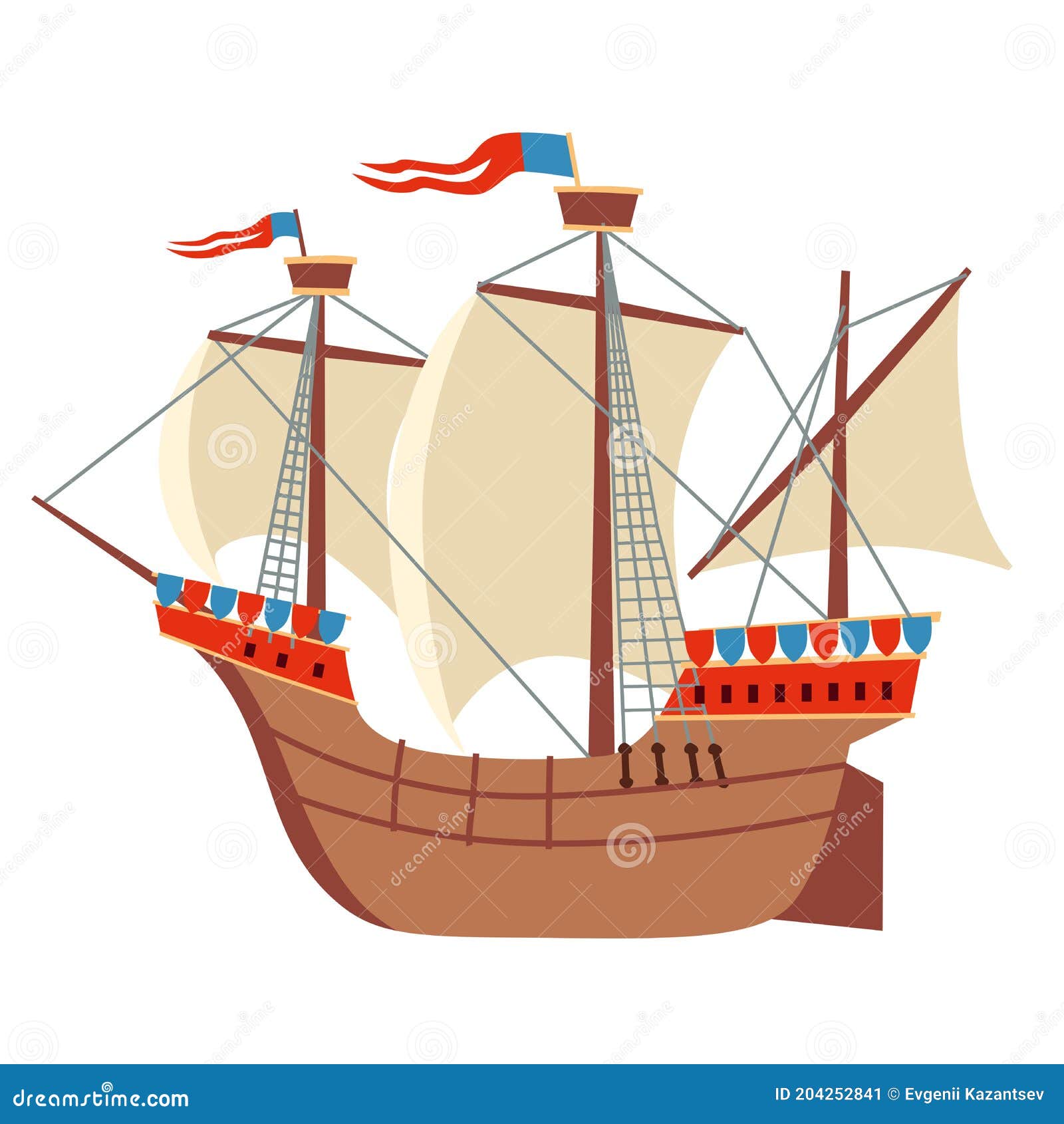 Medieval Sailing Ship. Vector Graphics Stock Vector - Illustration of ...