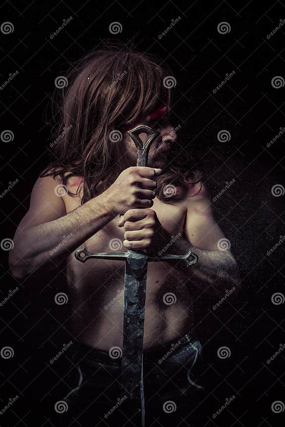 Medieval.savage Warrior with Iron Sword Stock Image - Image of human ...