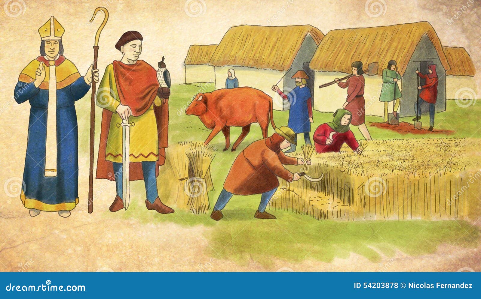 Medieval scene stock illustration. Illustration of shield - 54203878