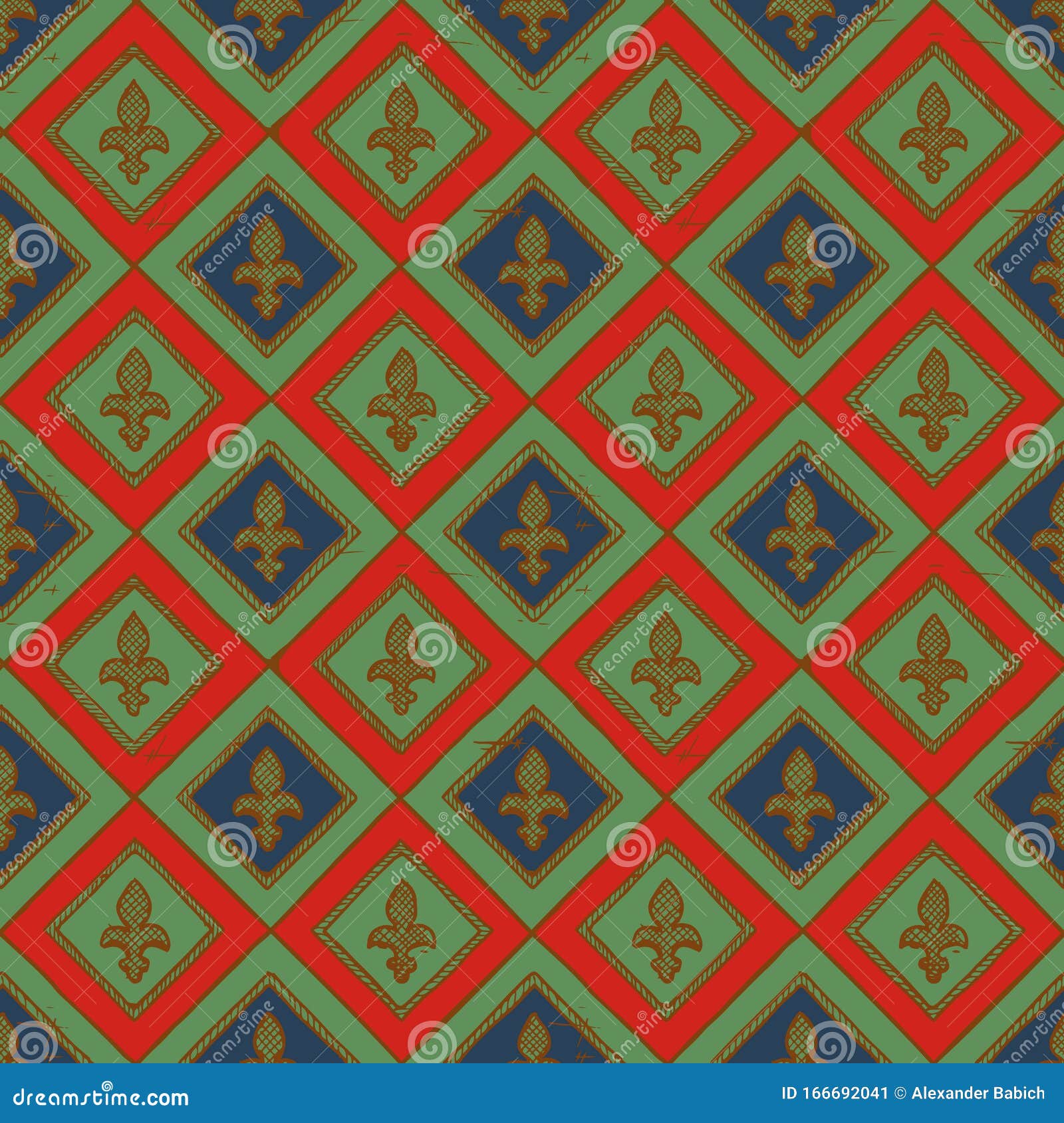 Medieval Seamless Pattern With Green Shields And Silver Swords On The ...