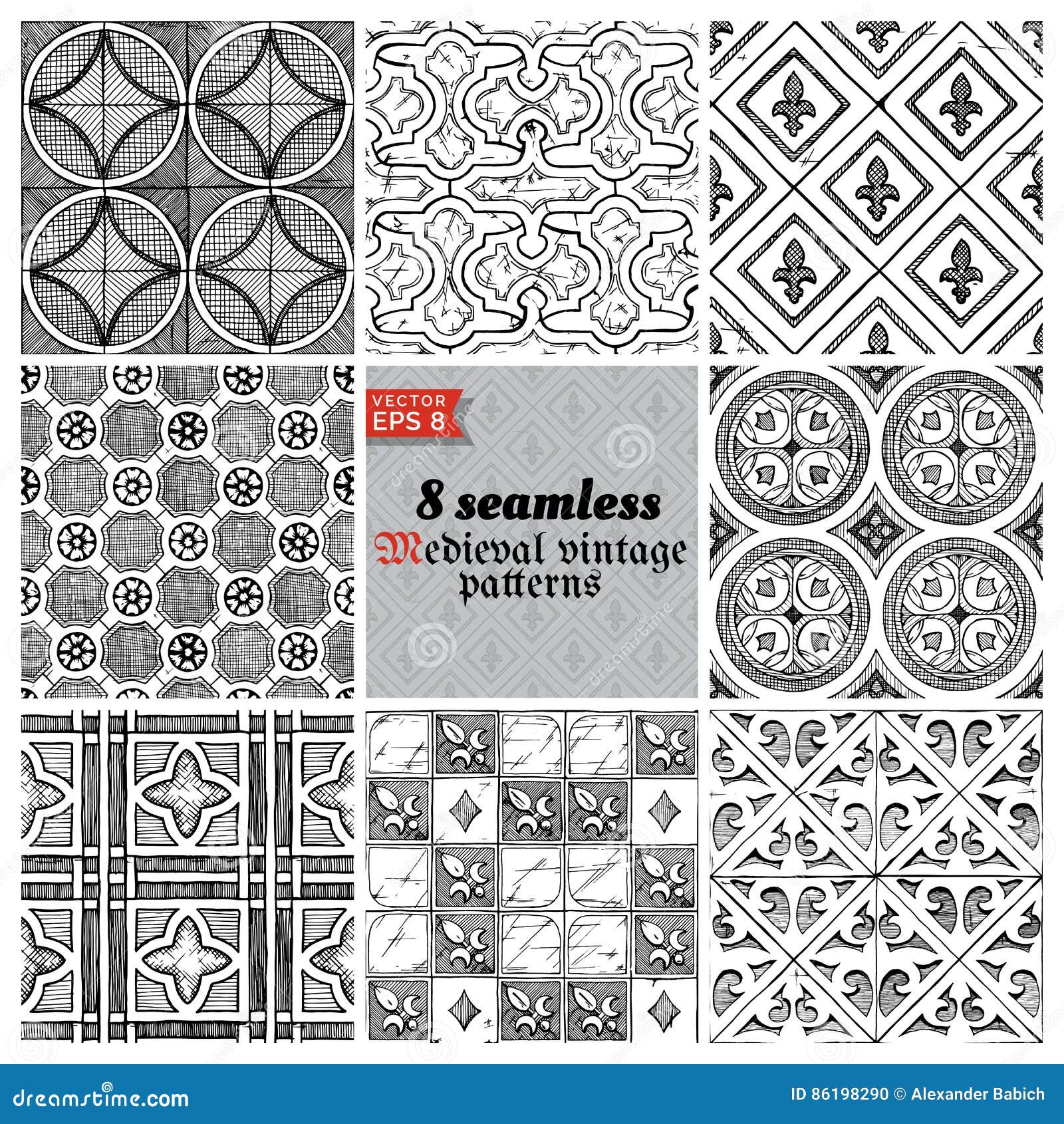 Medieval Seamless Pattern With Green Shields And Silver Swords On The ...