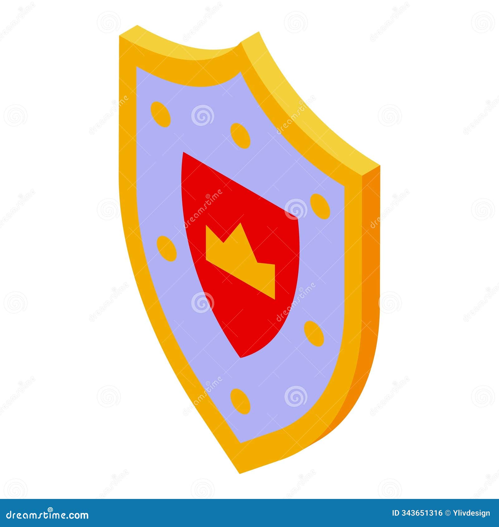 Medieval Shield with Crown Protecting Kingdom in Isometric View Stock ...