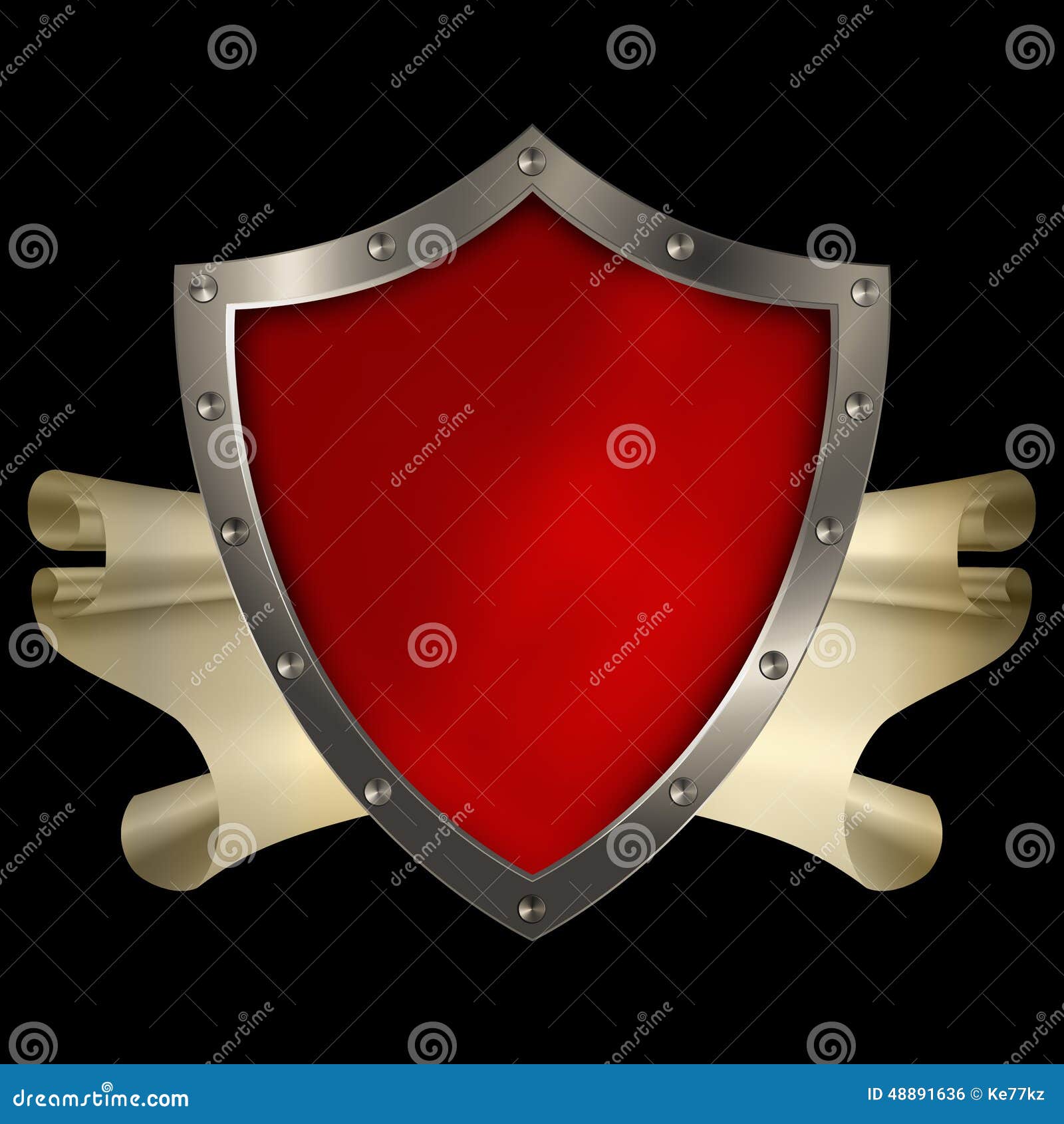 Medieval Shield with Scroll on Black Background. Stock Illustration ...