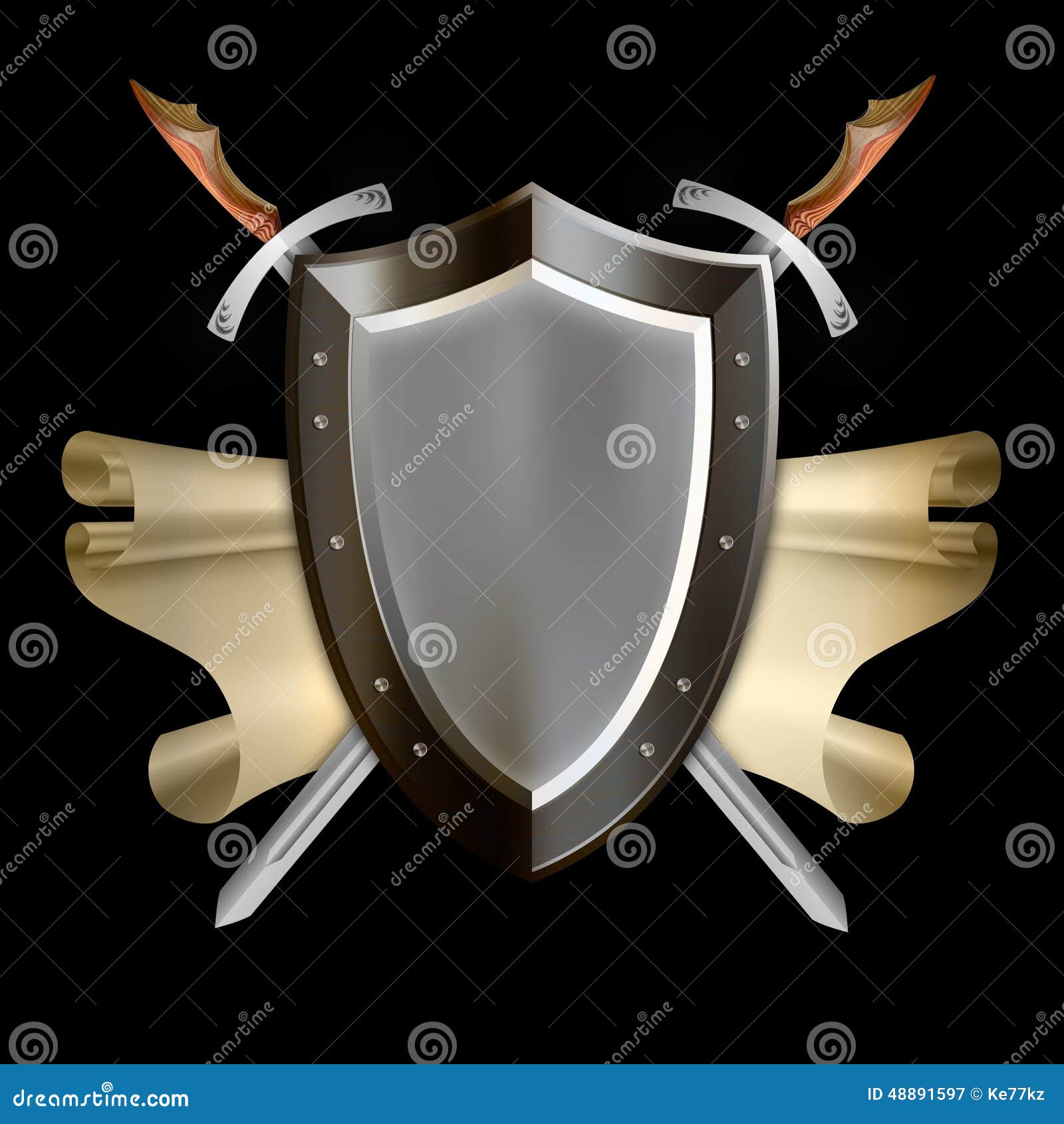 Medieval Shield with Scroll and Two Swords. Stock Illustration ...