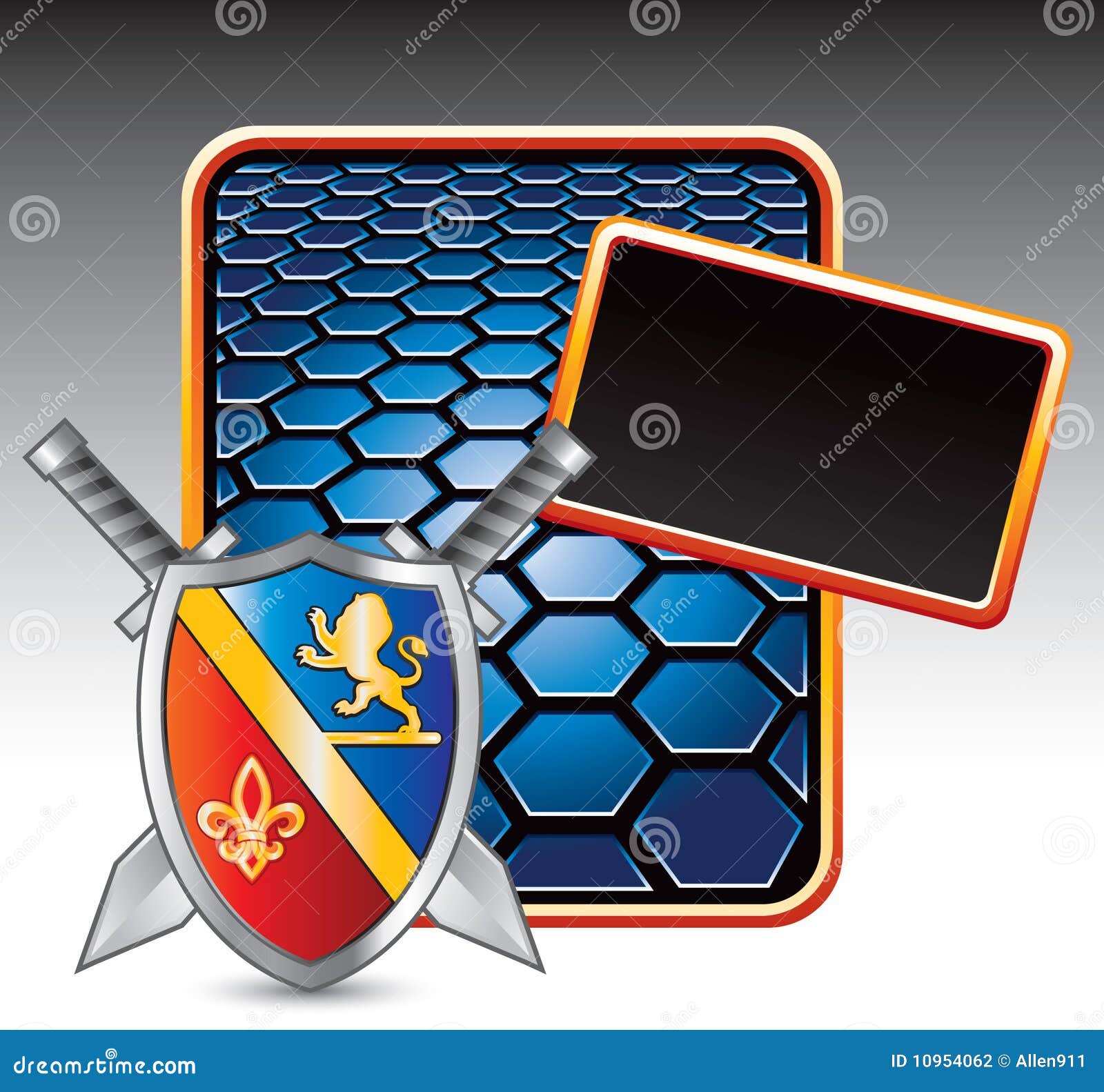 Medieval Shield and Swords on Blue Hexagon Banner Stock Vector ...