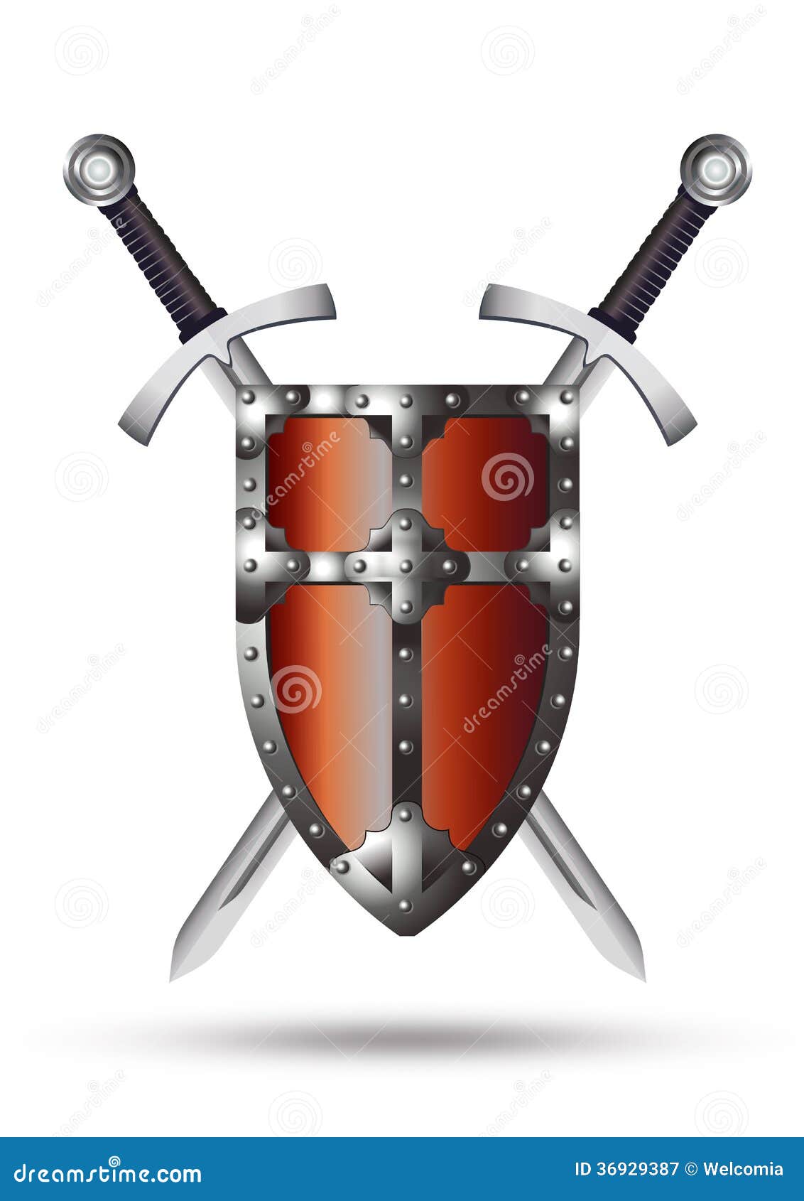 Medieval Shield With Scroll And Swords On Black Background. Royalty ...