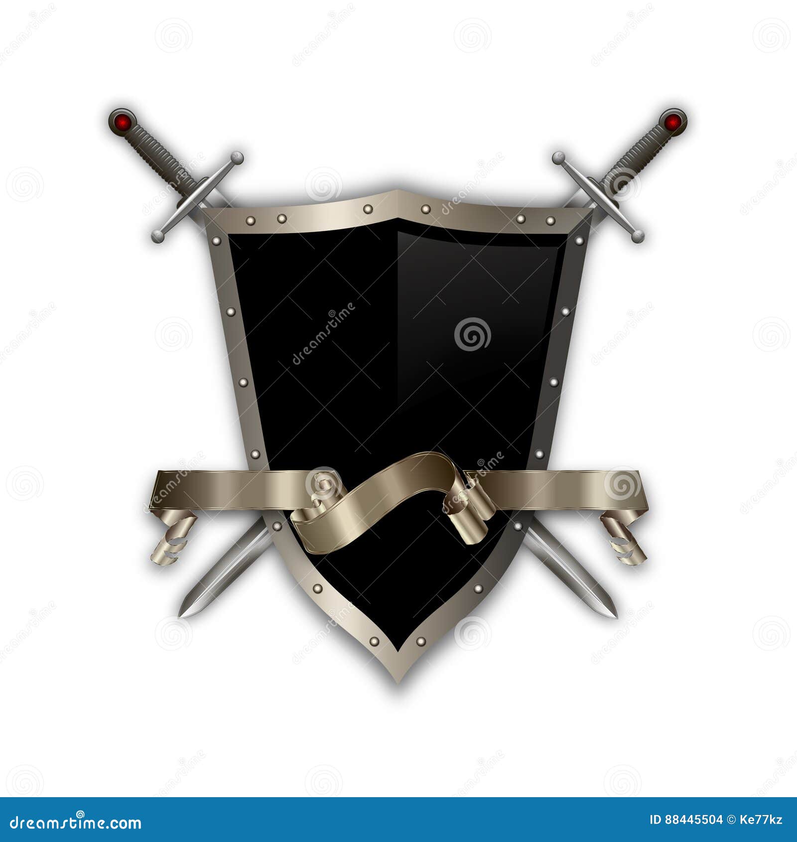 Ancient Riveted Shield With Ribbon And Two Spears. Stock Photography ...