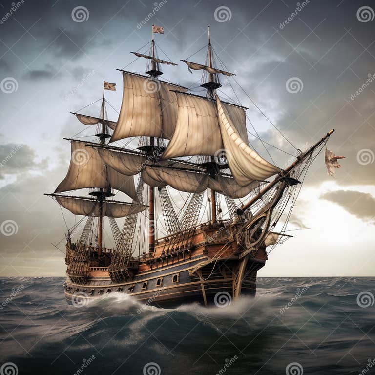Medieval Ship in the Ocean Ai Generative Illustration Stock ...