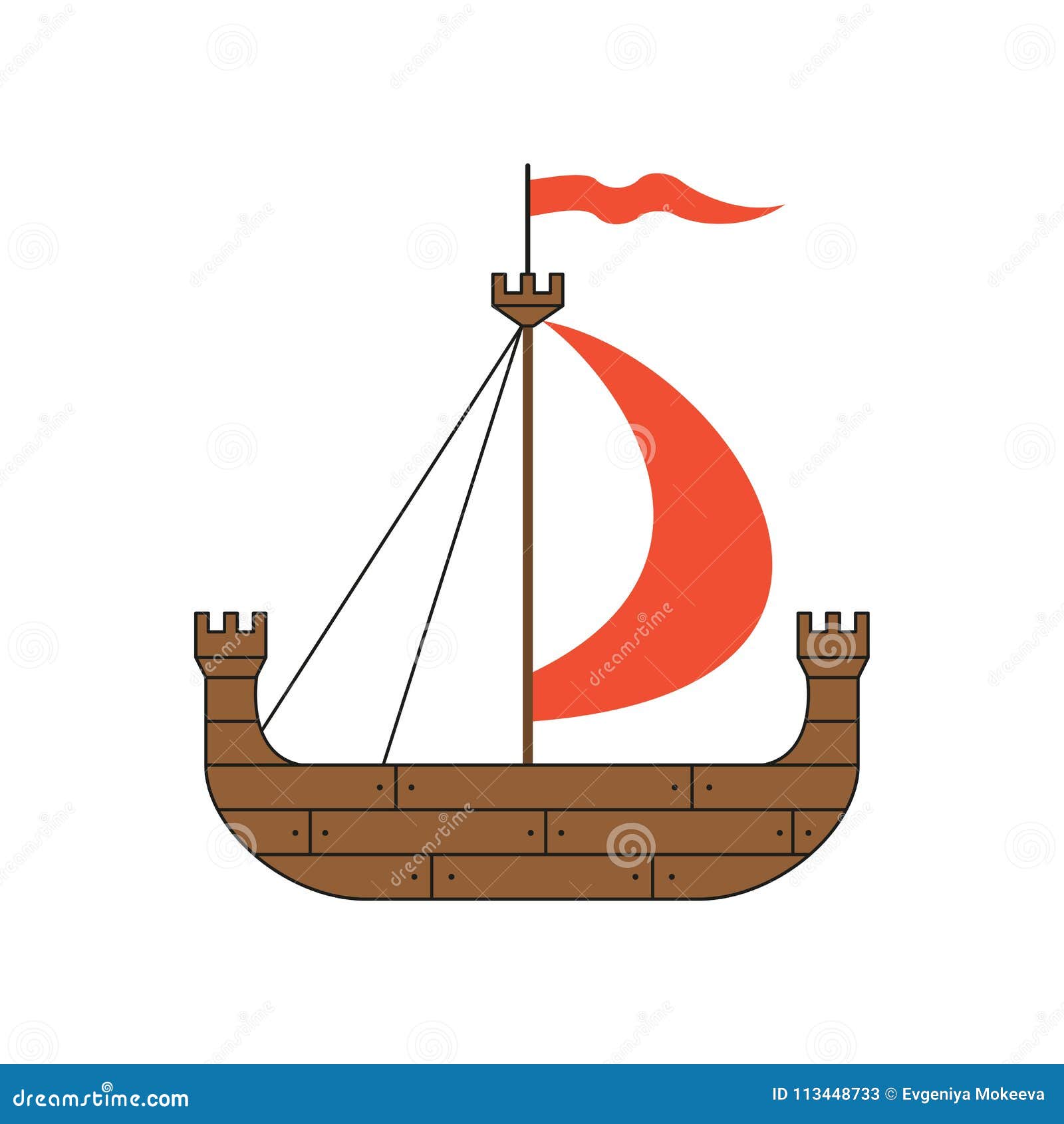Medieval Ship on White Background. Stock Vector - Illustration of ocean ...