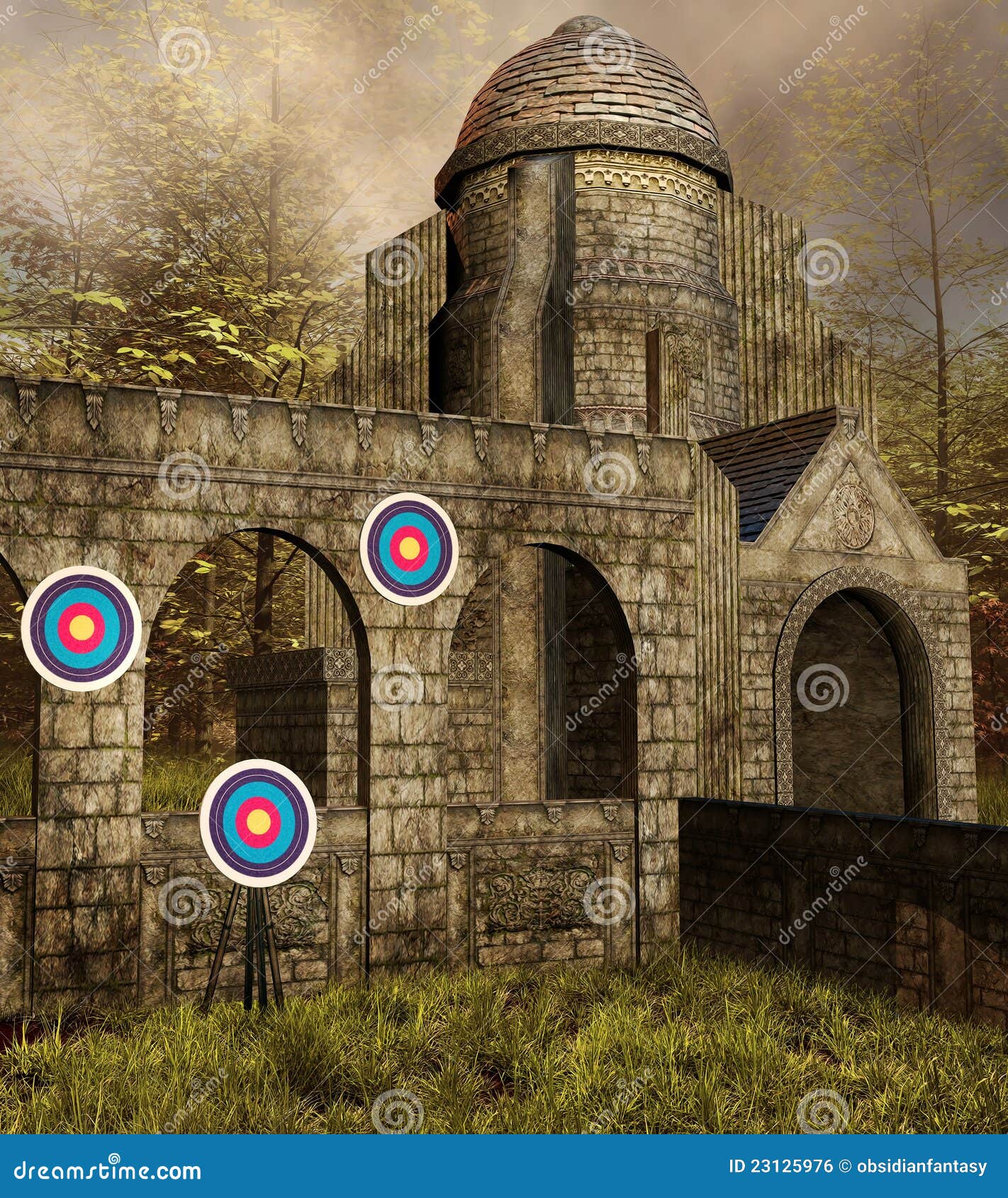 Medieval shooting place stock illustration. Illustration of colorful ...