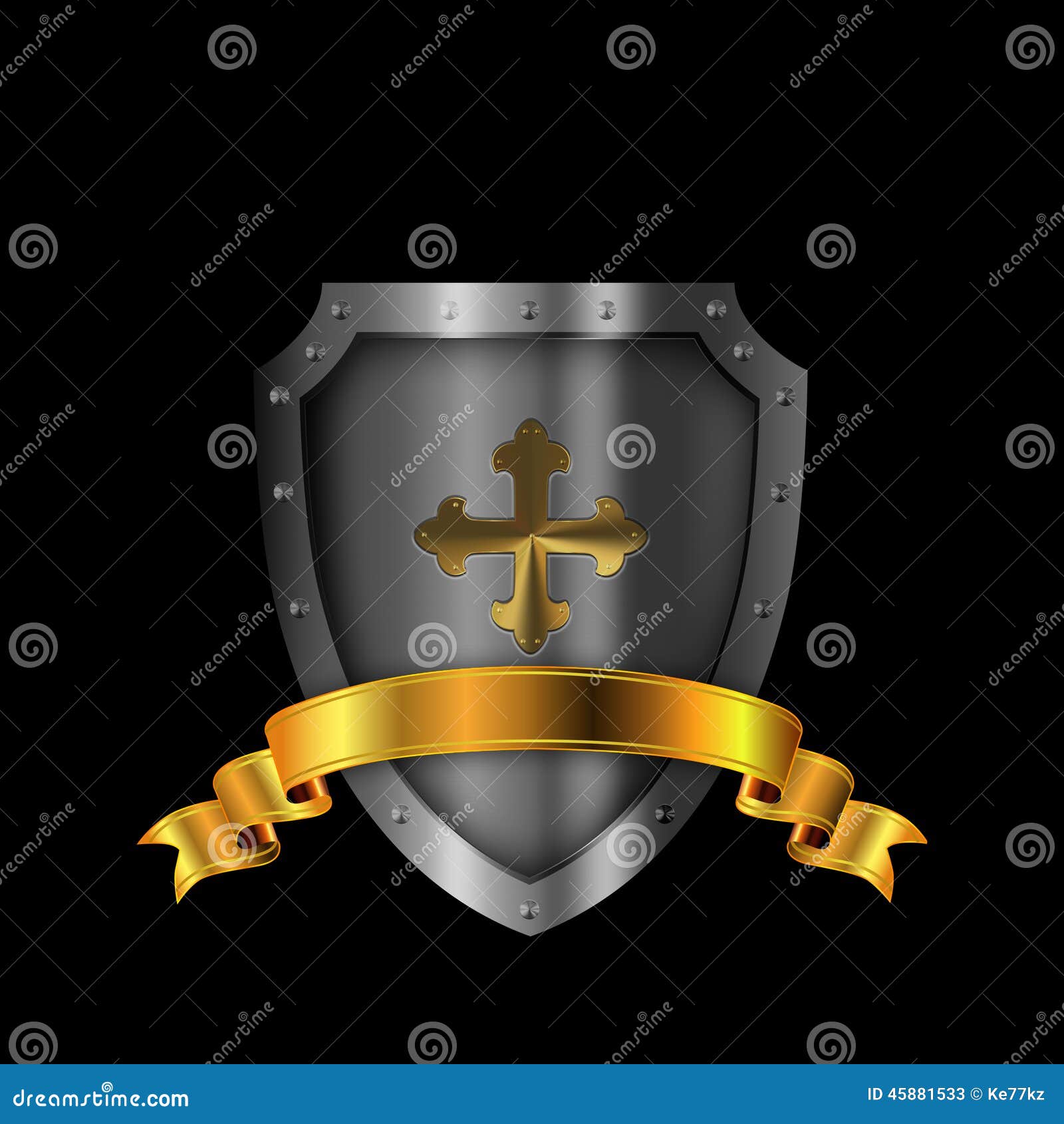 Medieval Silver Shield with Gold Cross and Ribbon. Stock Illustration ...