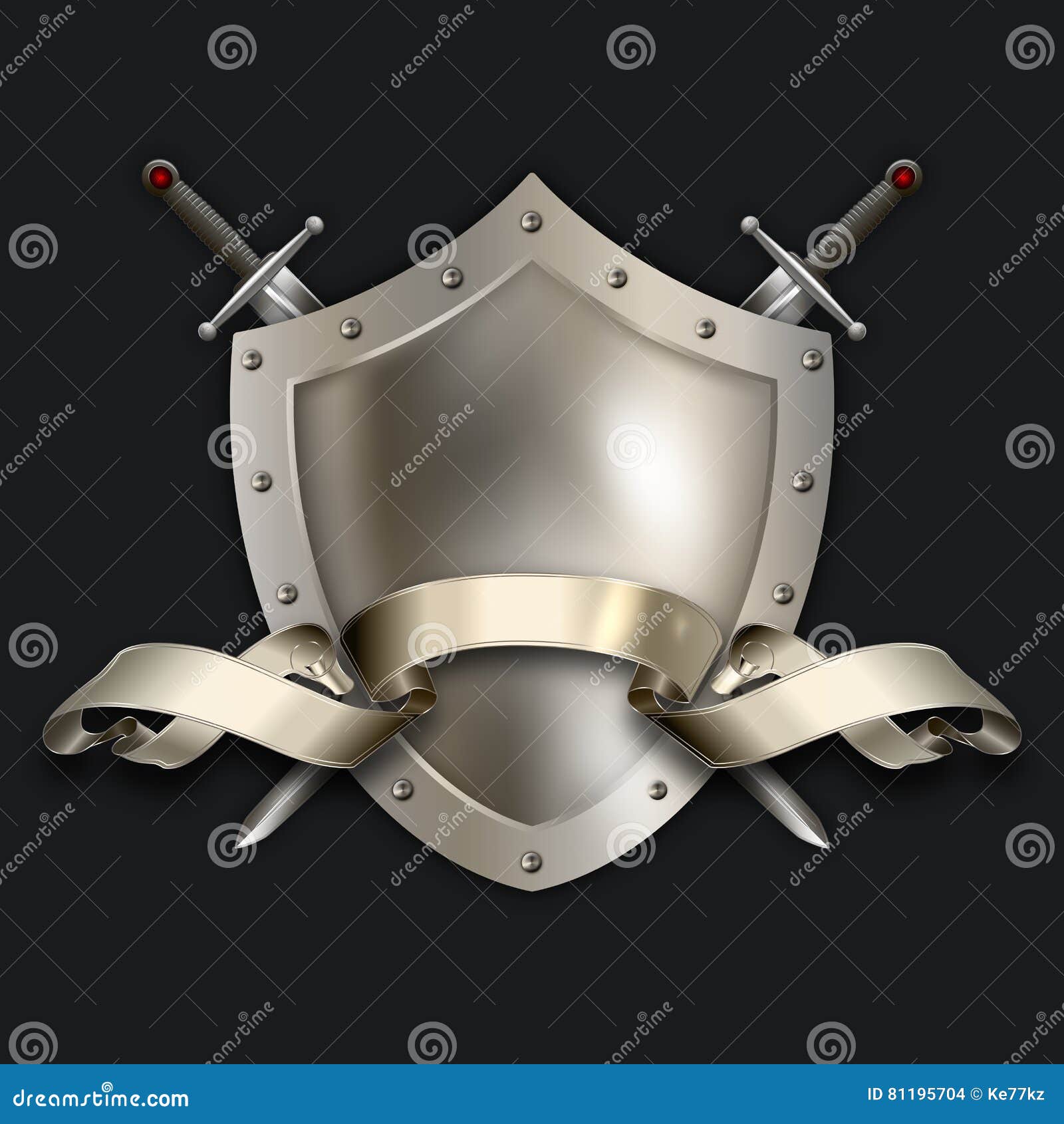 Medieval Silver Shield with Swords and Ribbon. Stock Illustration ...