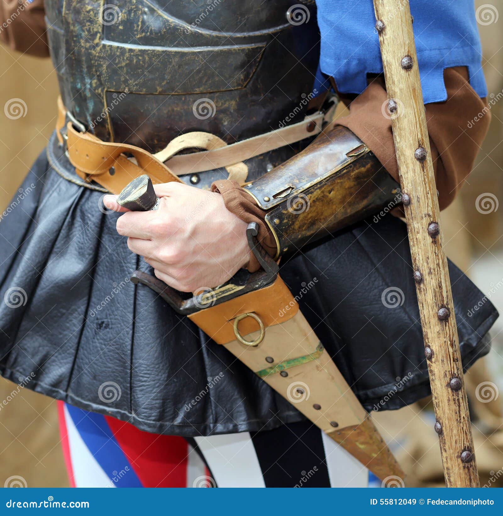 Medieval Soldier with His Hand on the Sheath Knife during a Comb Stock ...