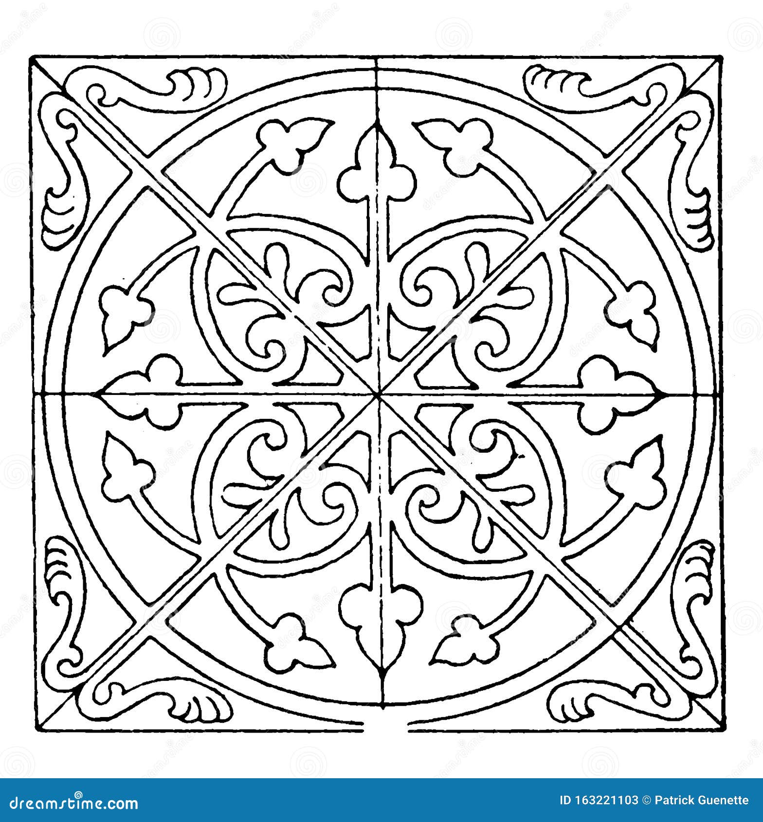 Medieval Square Panel is Decorated with a Unique Design, Vintage ...