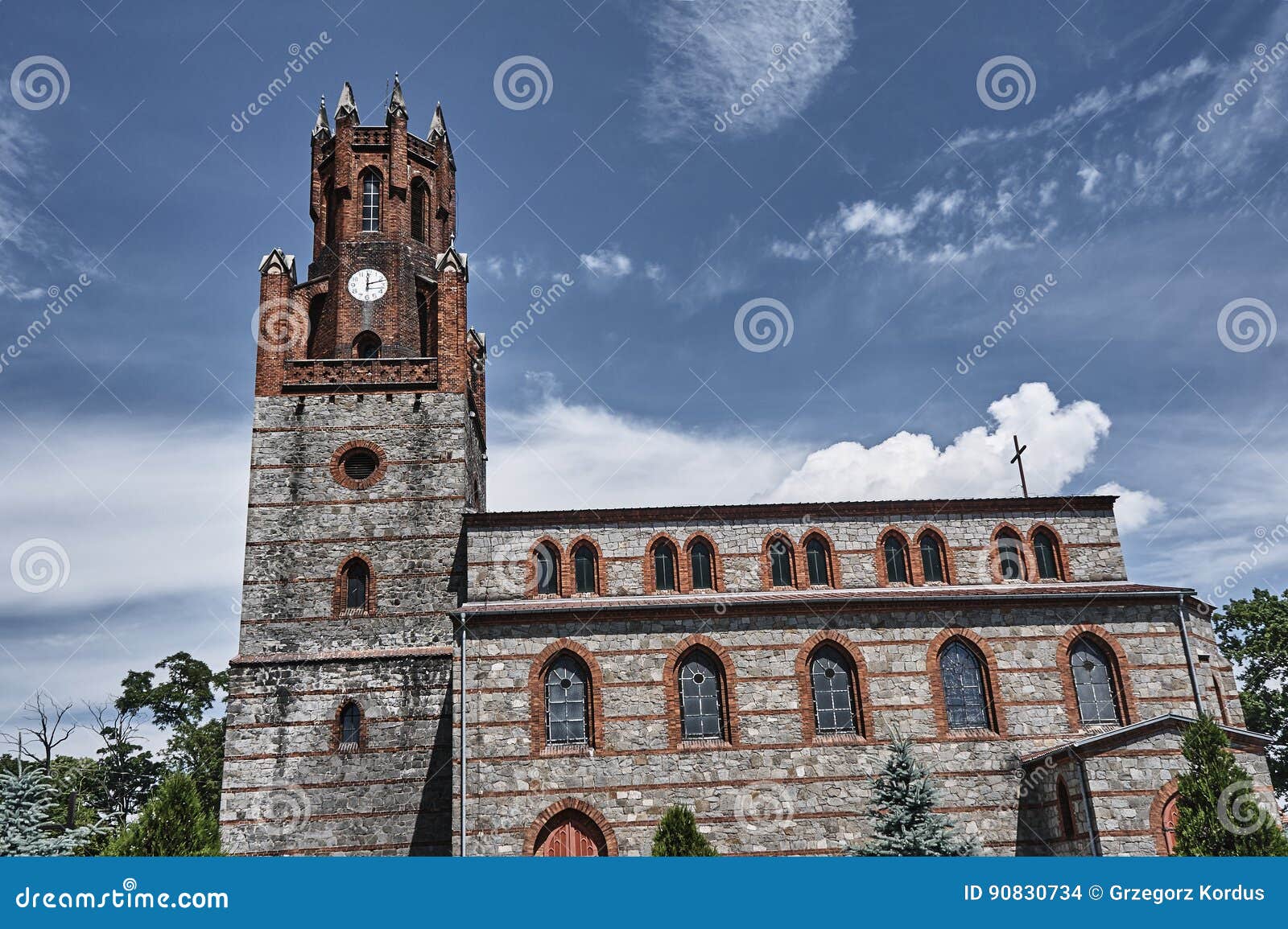 Medieval, Stone Church Witch Clocktower Stock Photo - Image of poland ...
