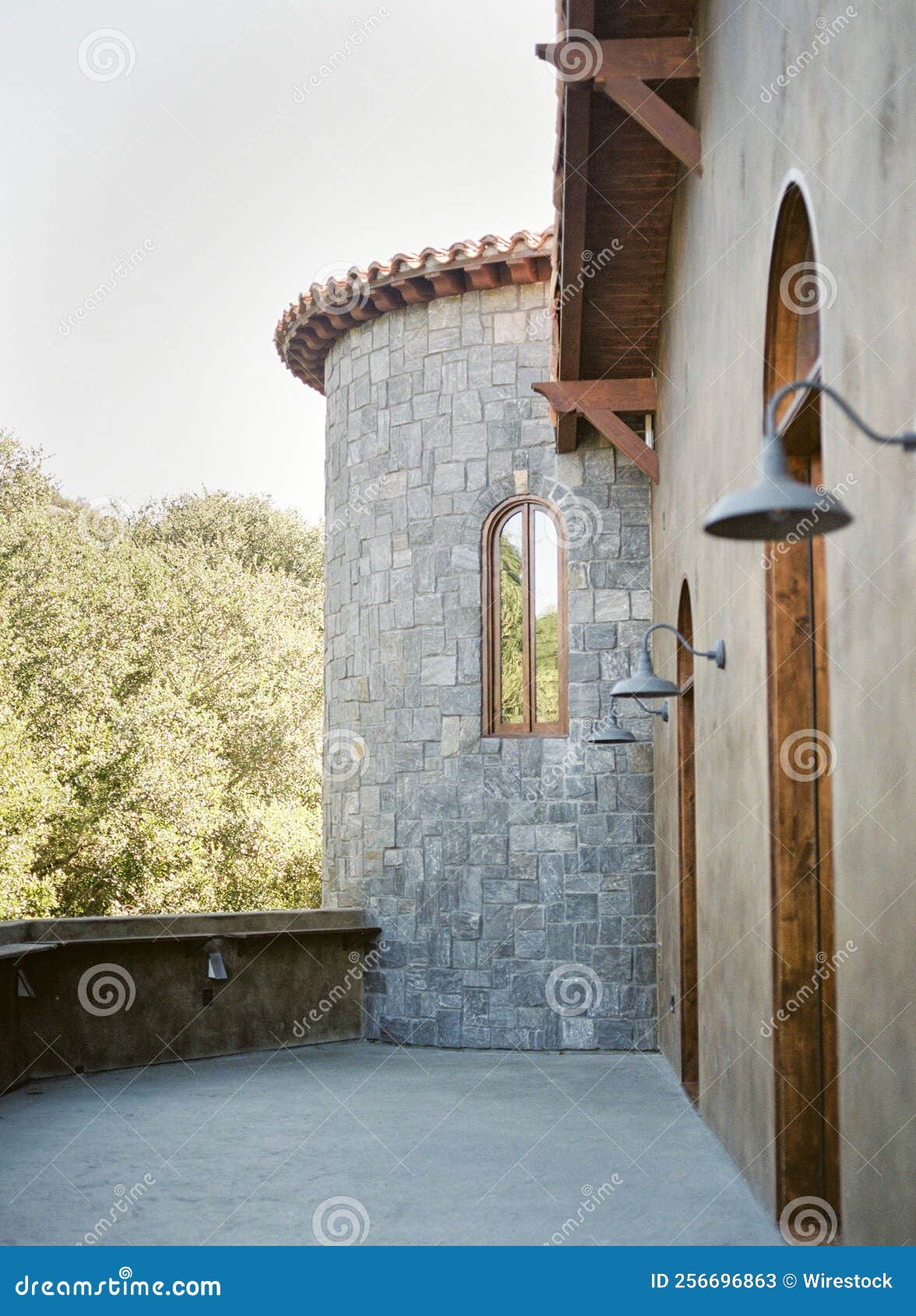 Medieval Stone Walls with Windows and Trees in Background with Trees in ...