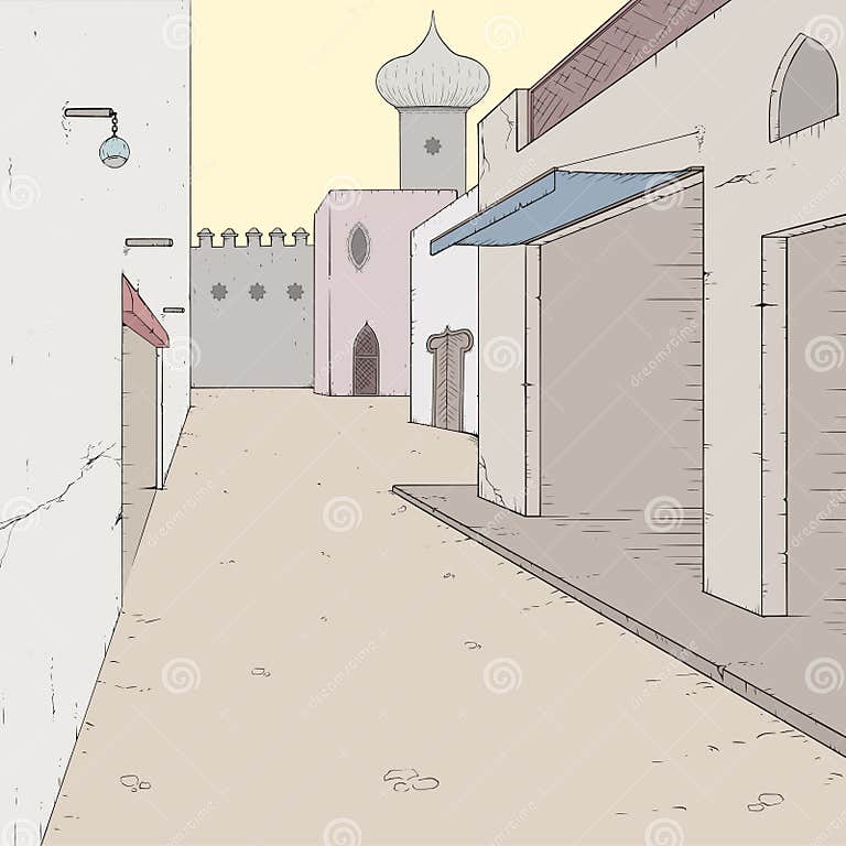 Medieval street draw stock illustration. Illustration of cityscape ...