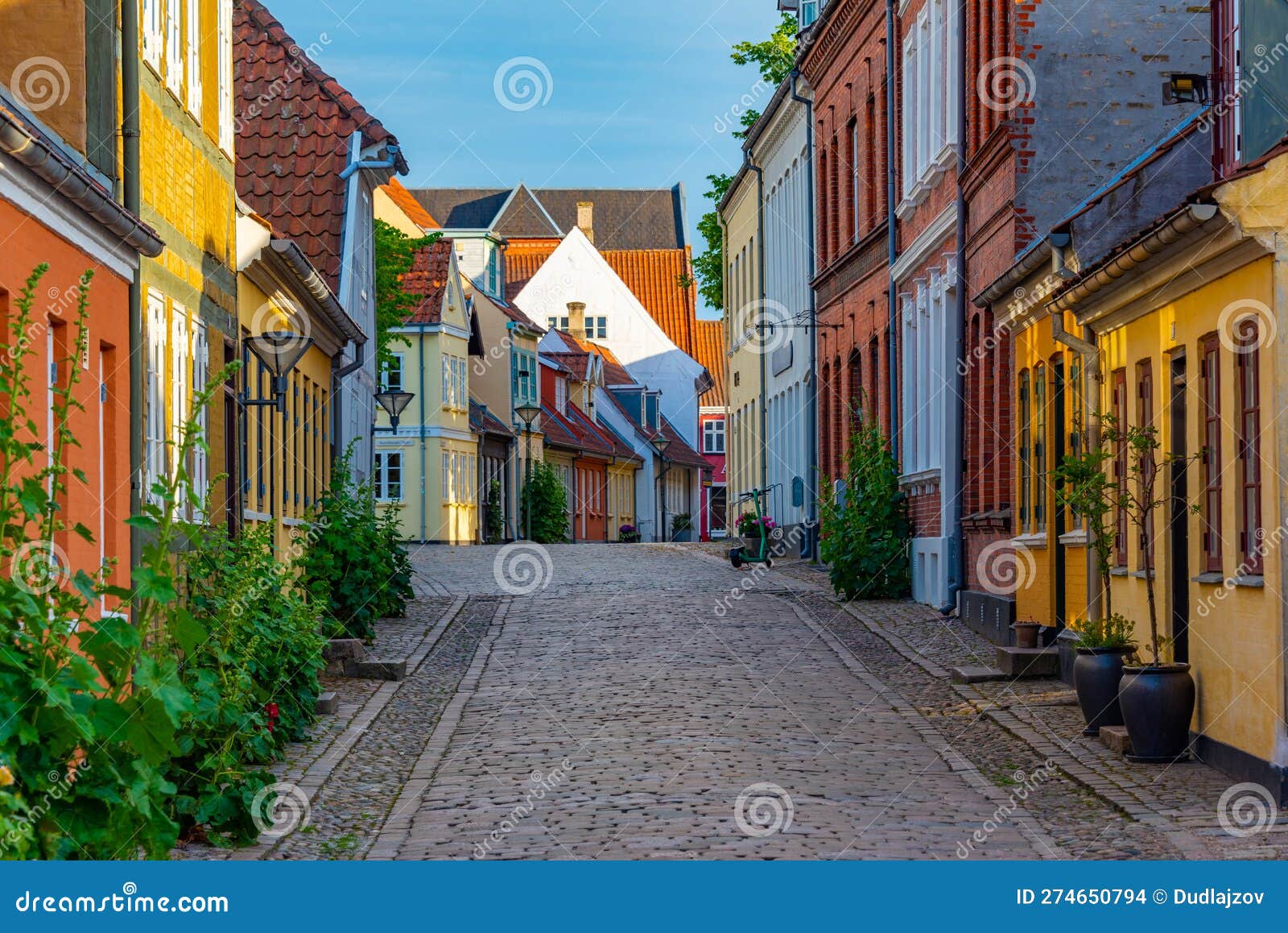 Medieval Street in the Old Town of Odense, Denmark Stock Photo - Image ...