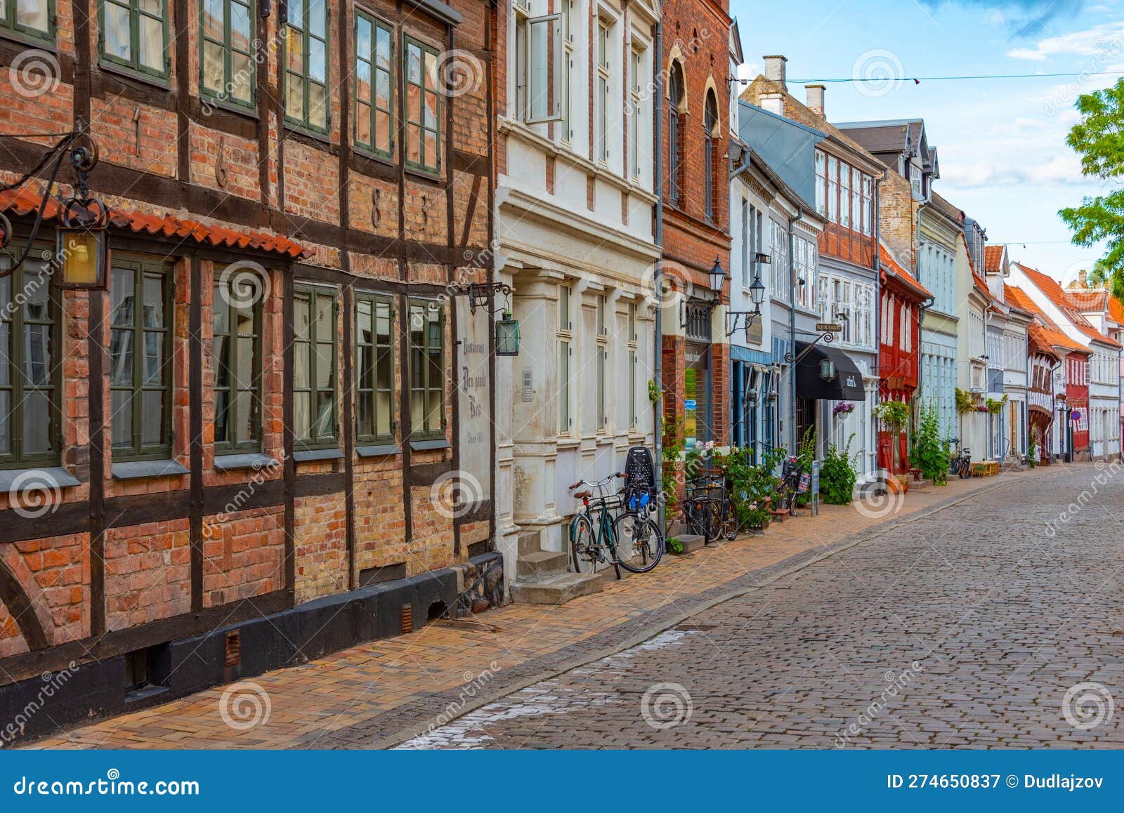 Medieval Street in the Old Town of Odense, Denmark Stock Image - Image ...