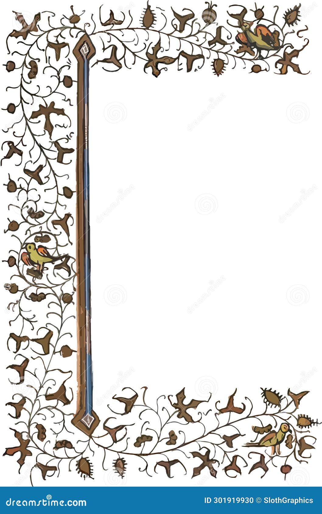 Medieval Style Bird And Vine Border Vector Illustration | CartoonDealer ...