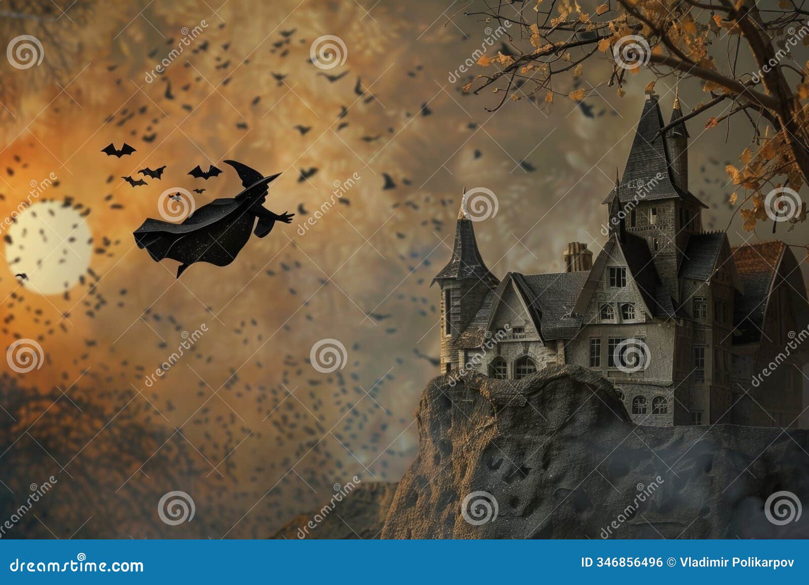 A Medieval-style Castle with a Flying Bat in Front of it Stock Photo ...