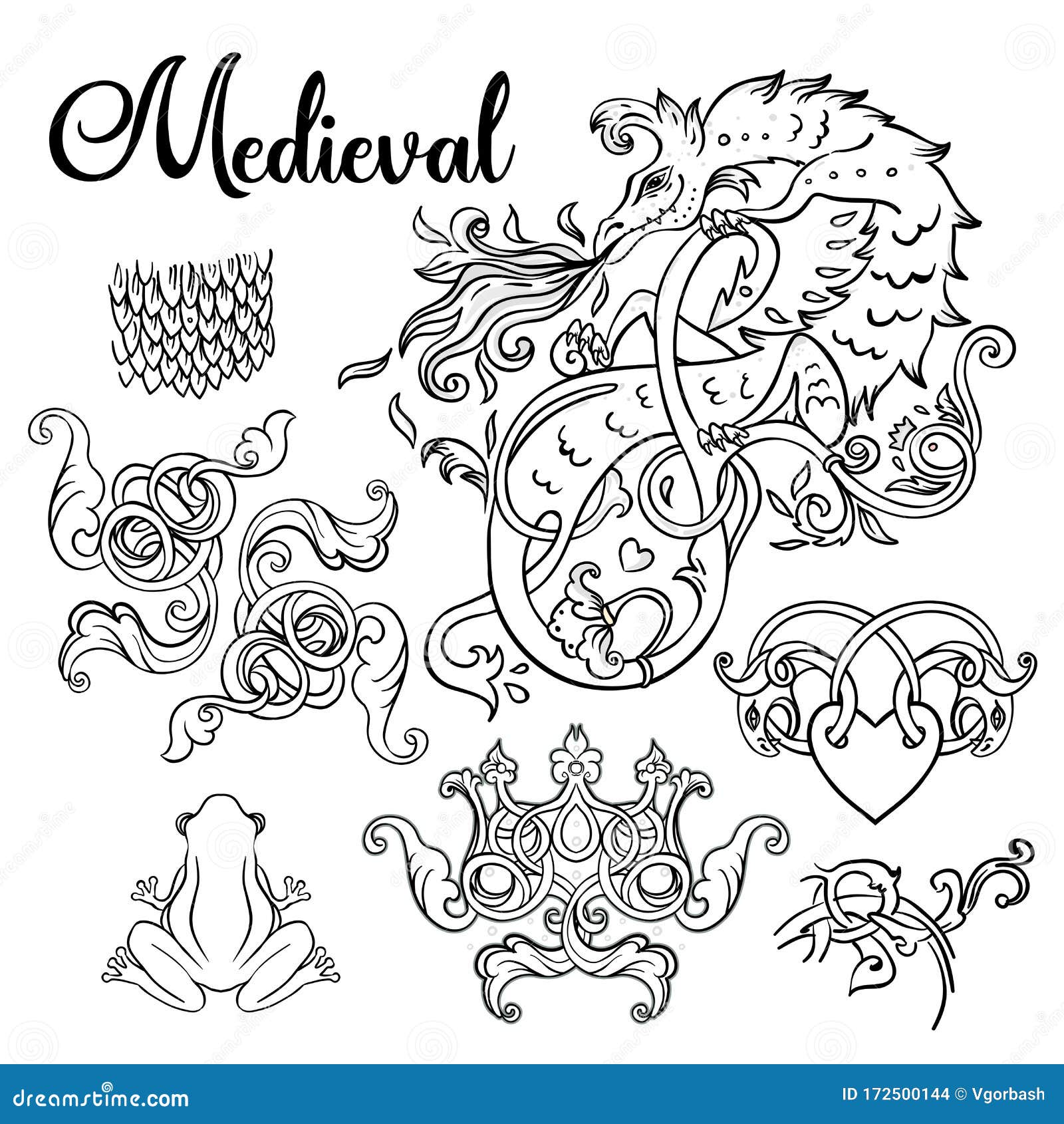 Medieval Style Elements Set. Mythological Magic Beast Basilisk ...