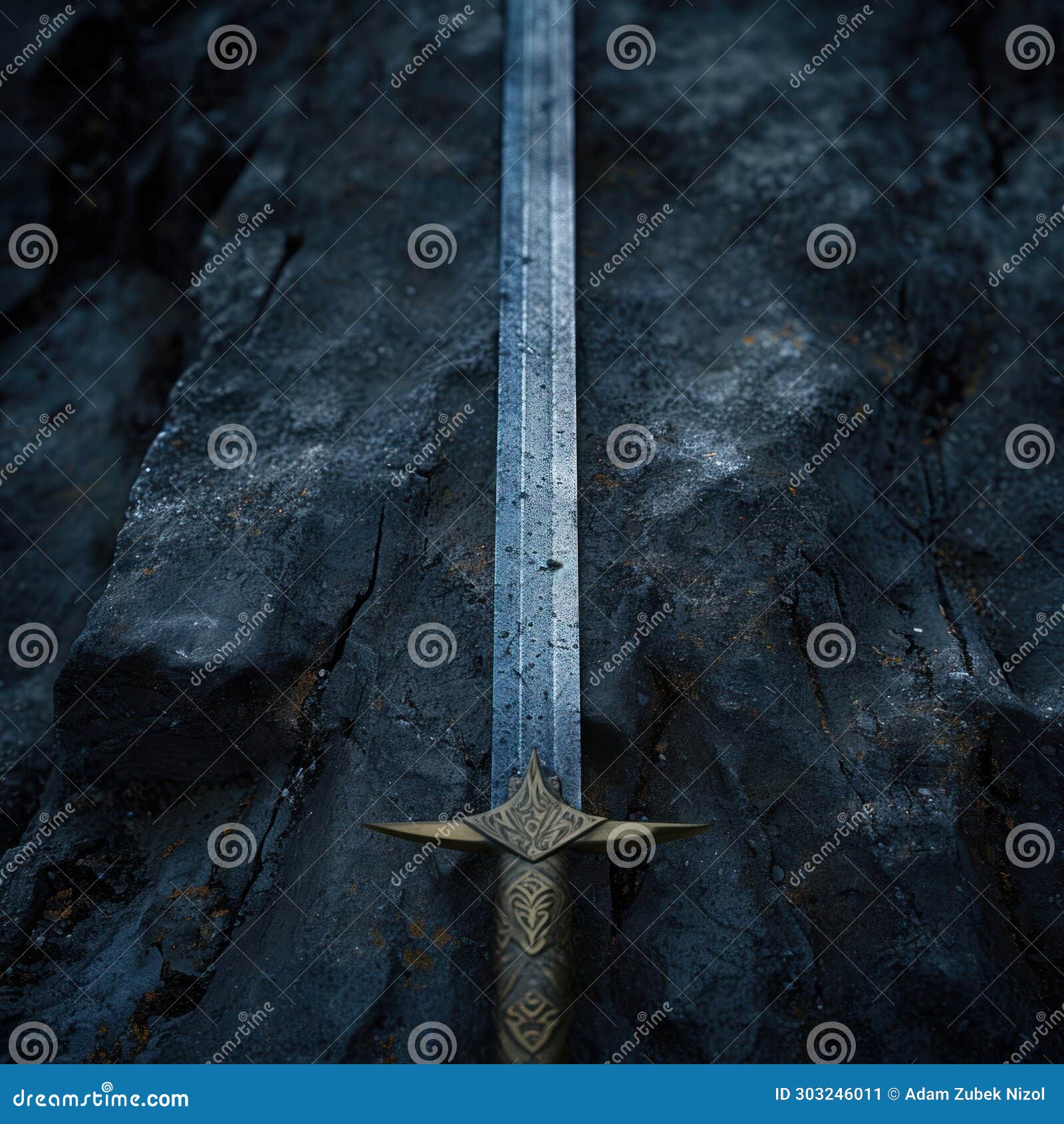 Medieval Sword Embedded in Rock Stock Illustration - Illustration of ...