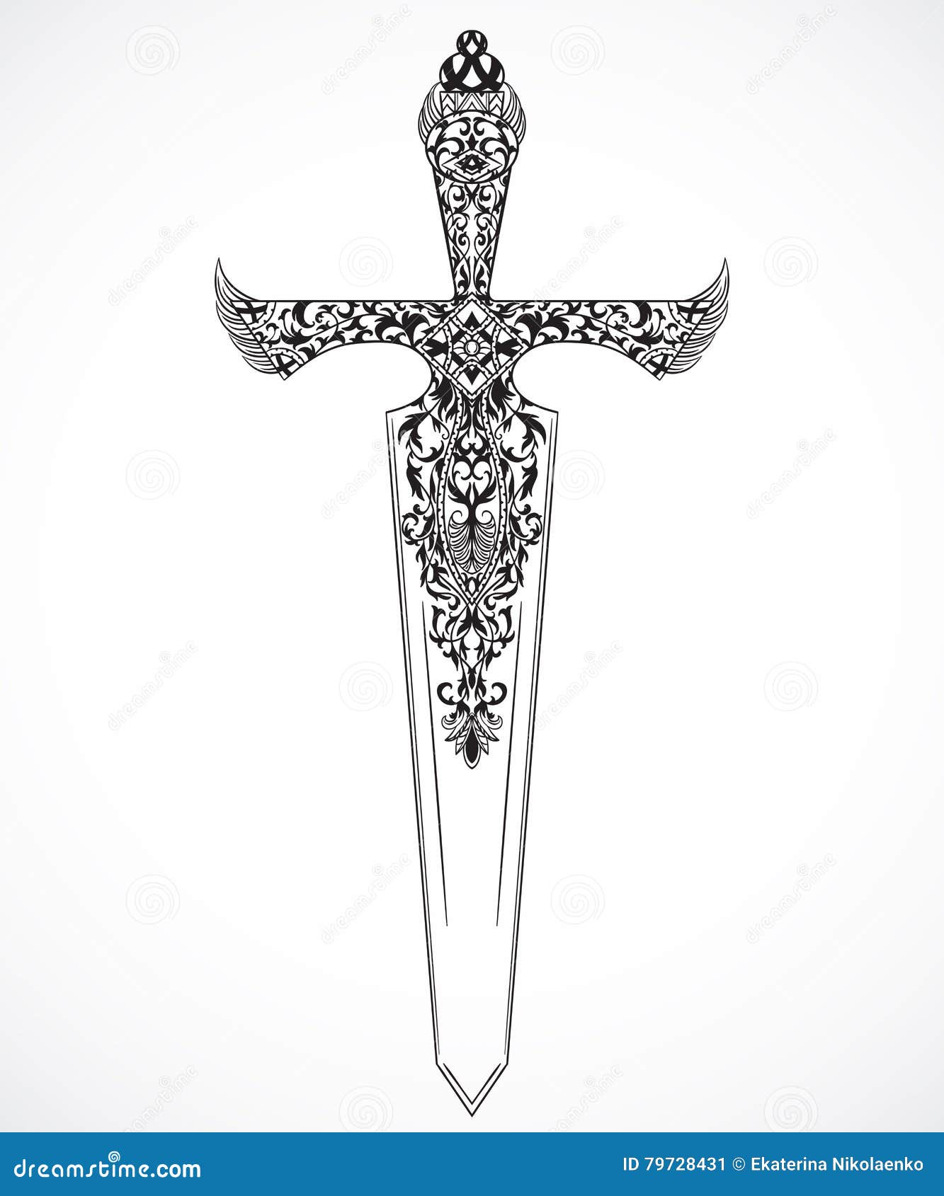 Medieval Sword with Ornament. Stock Vector - Illustration of culture ...