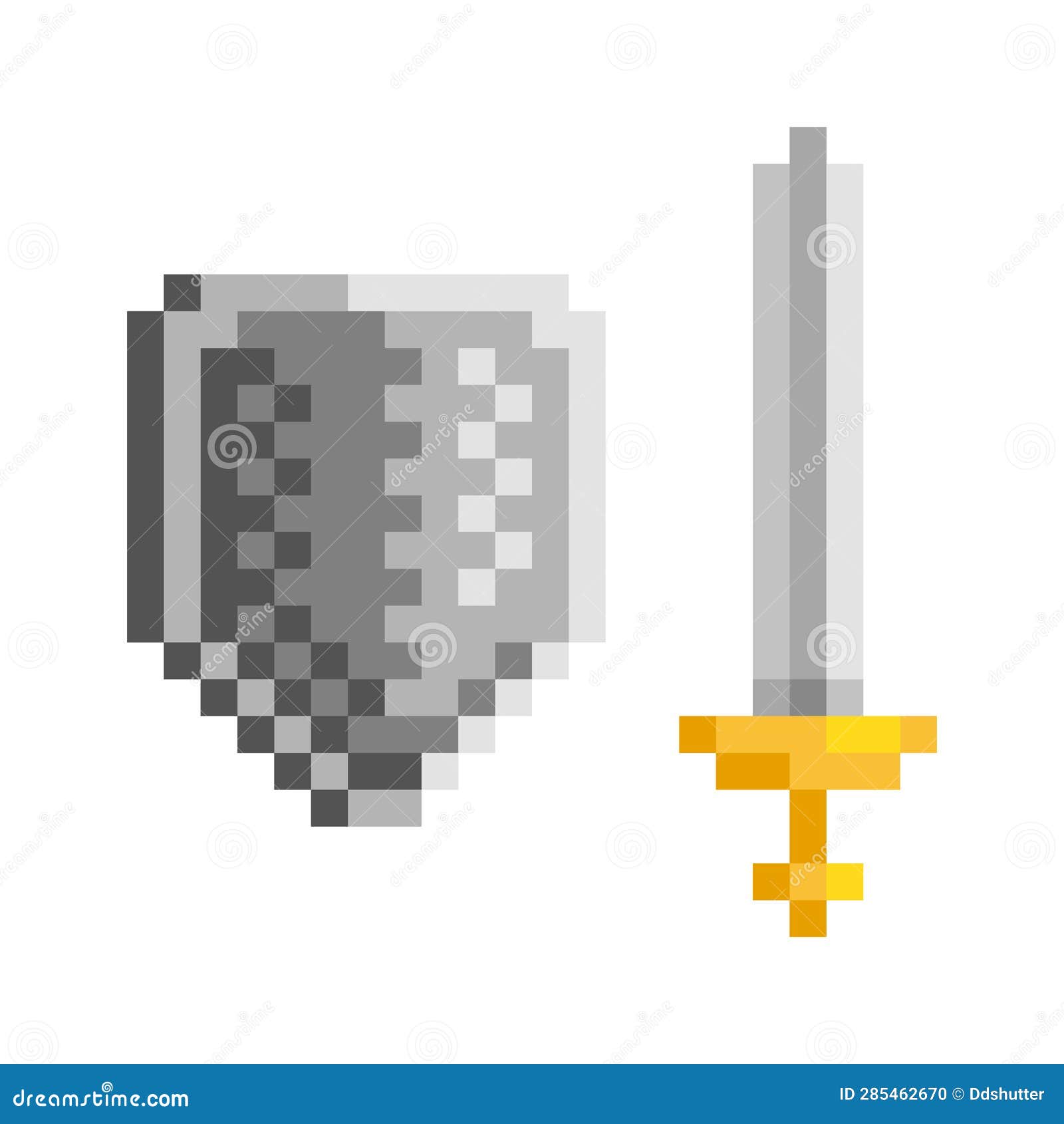 Medieval Sword and Shield Pixel Art. Cartoon Vector Illustration. Stock ...